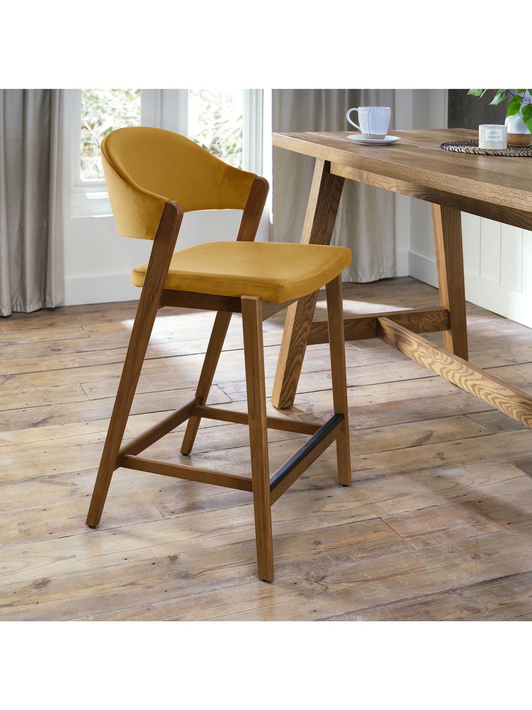 Buy Bentley Designs Rustic Oak Mustard Camden Upholstered Bar Stool ...