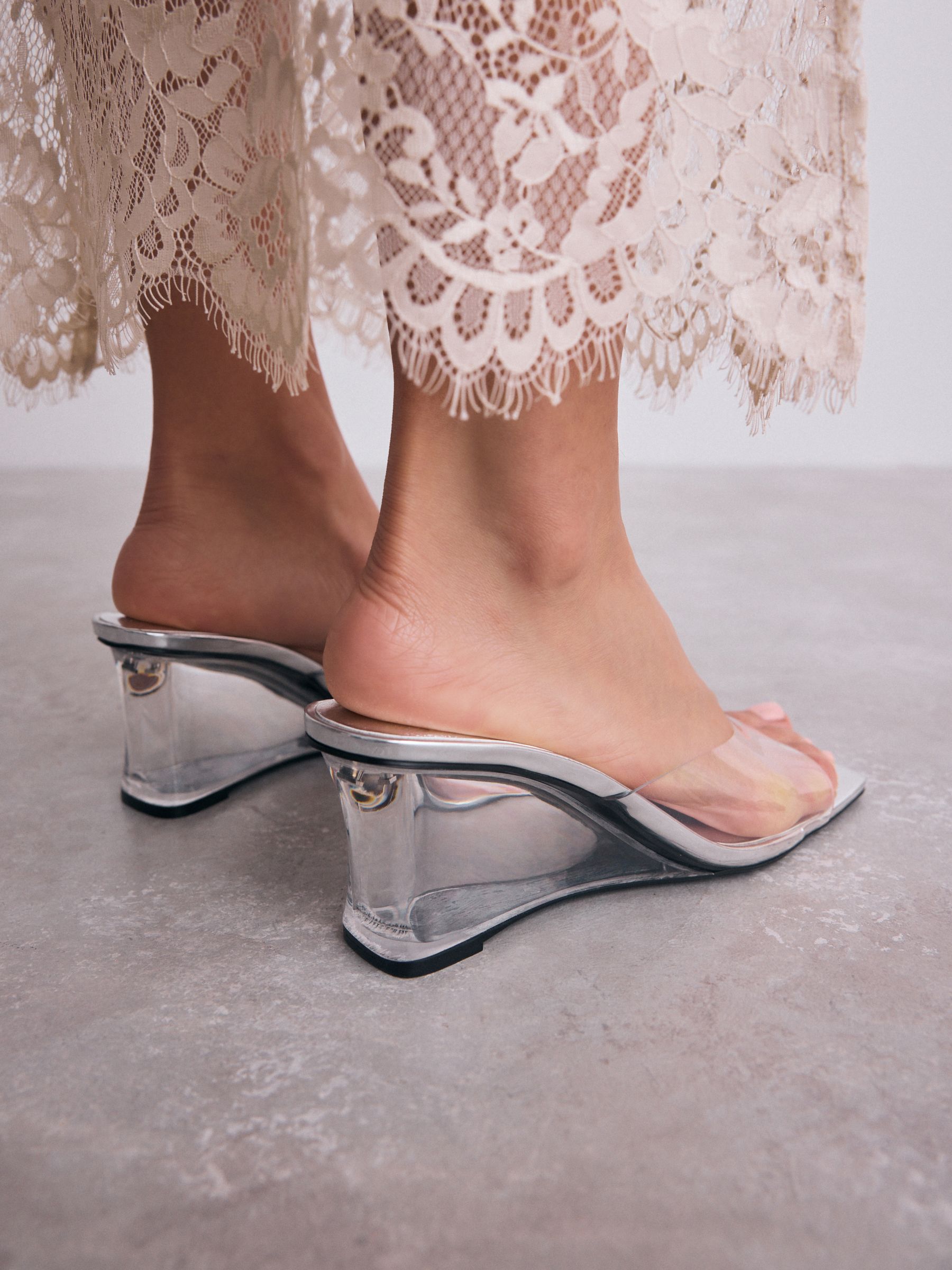 Buy Silver Square Toe Vinyl Wedge Mules from the Next UK online shop