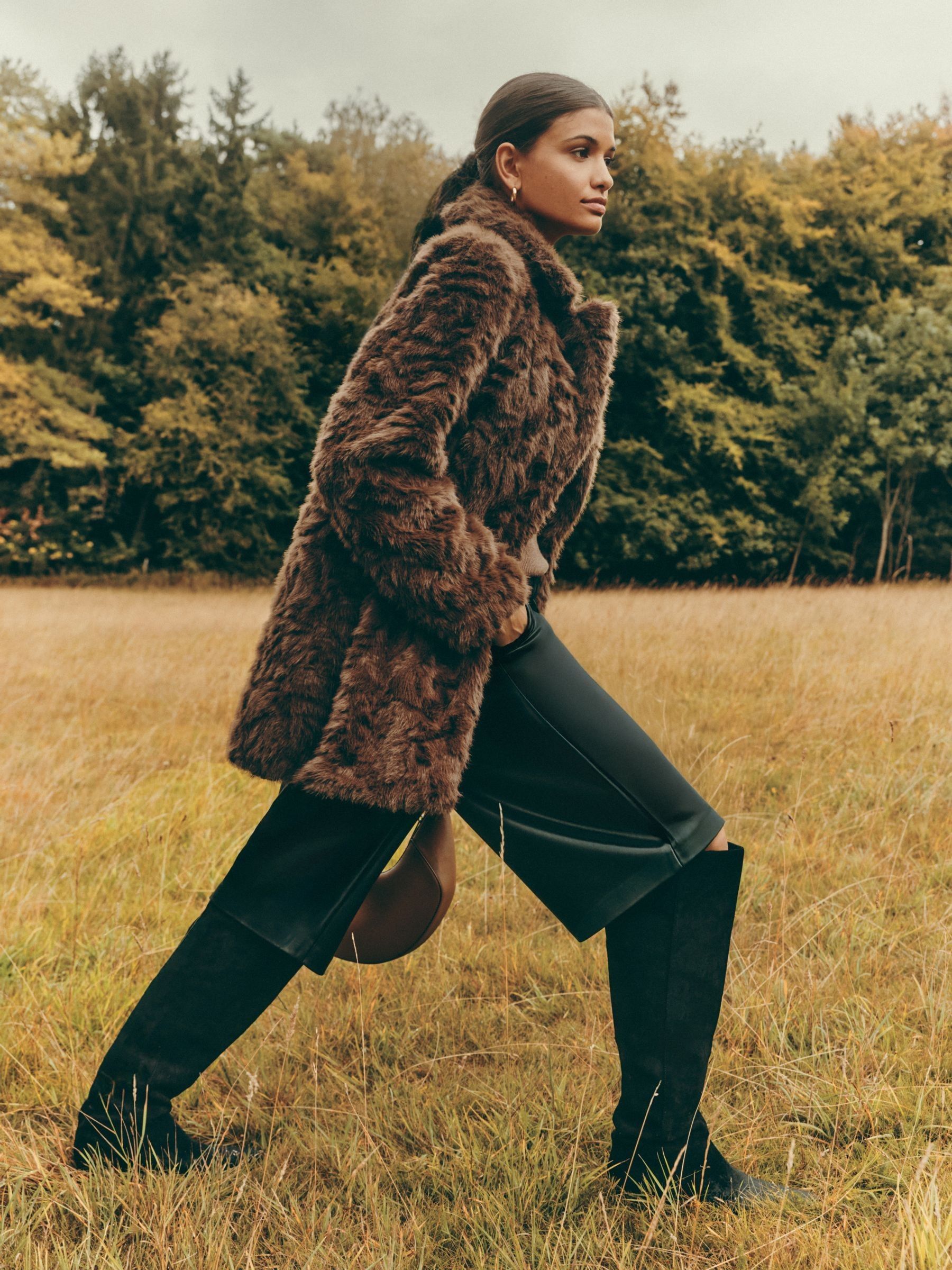Buy Friends Like These Chocolate Brown Faux Fur Mid Length Coat from ...
