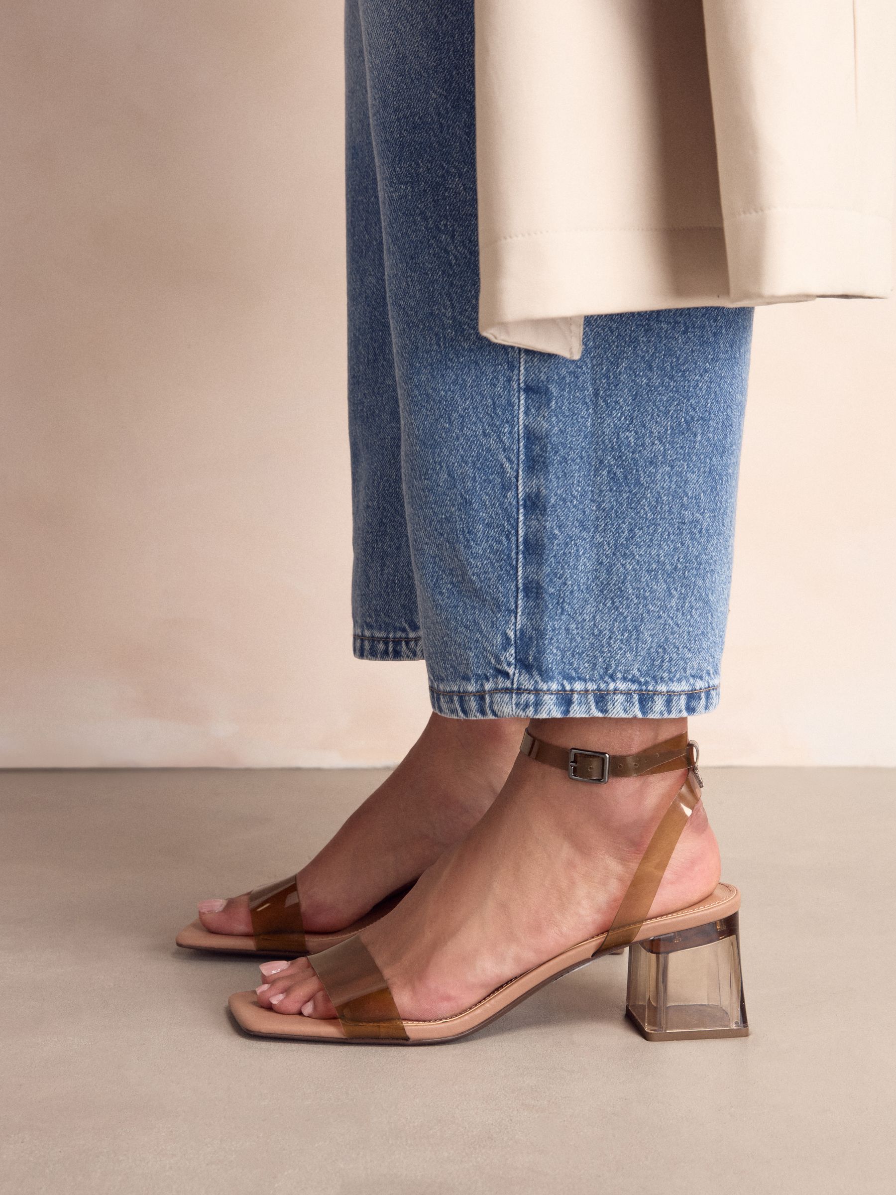 Buy Camel Nude Forever Comfort® Square Toe Vinyl Low Block Sandals from ...