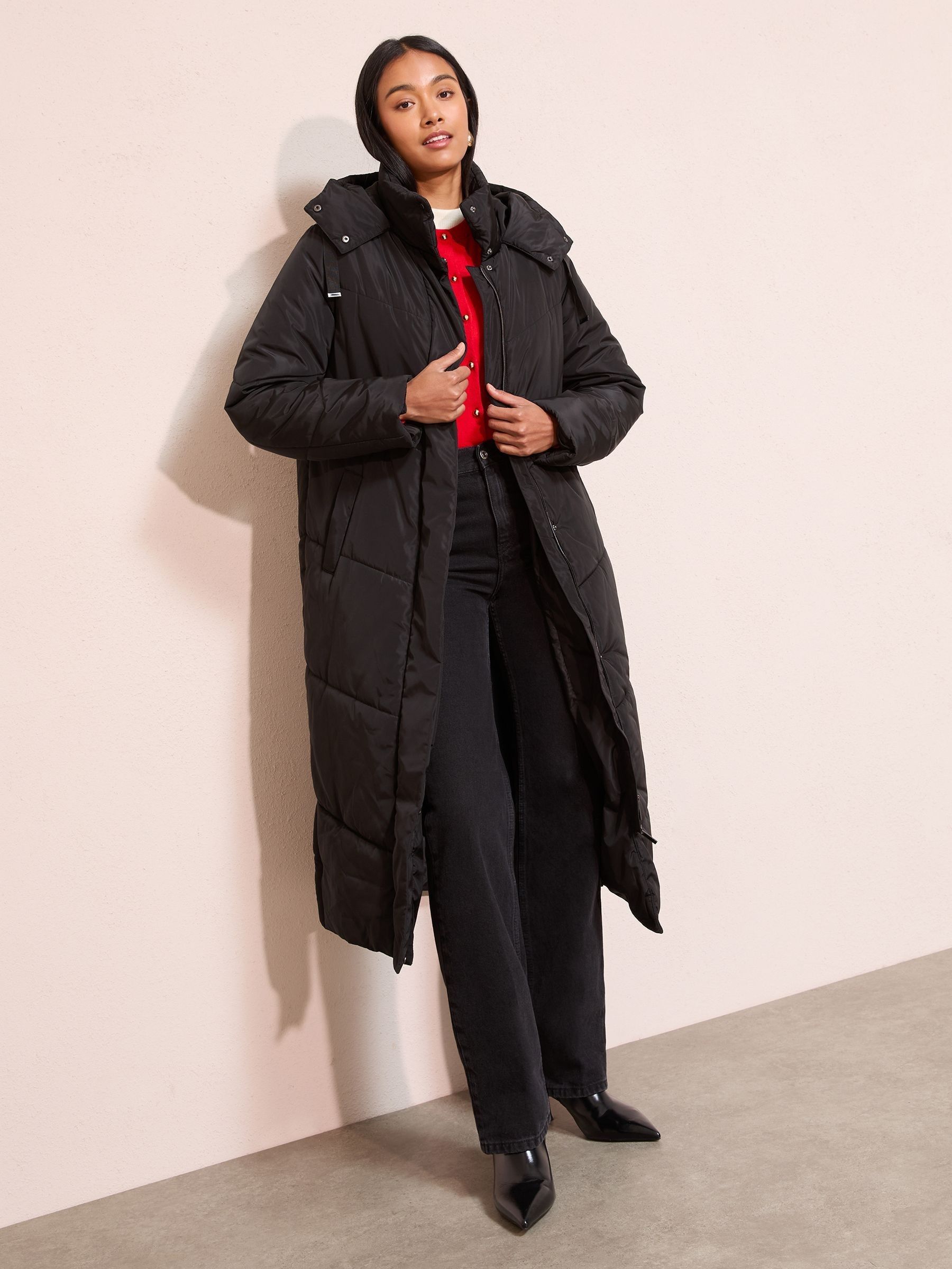 Buy Friends Like These Black Petite Long Line Hooded Padded Coat from ...