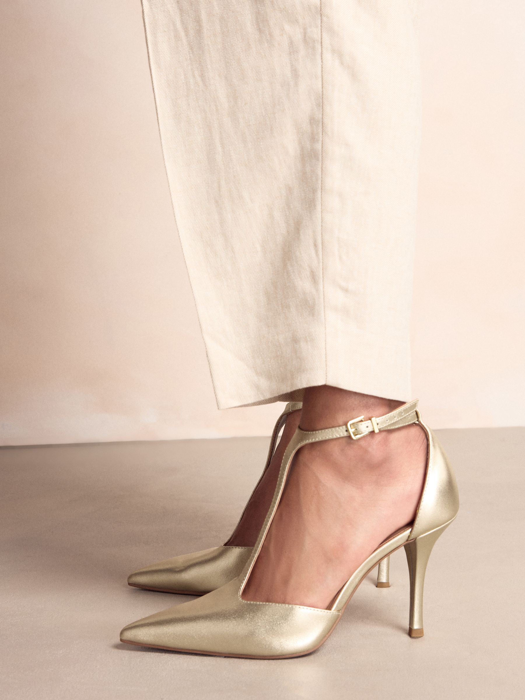 Buy Gold Leather T-Bar Pointed Toe Heels from the Next UK online shop