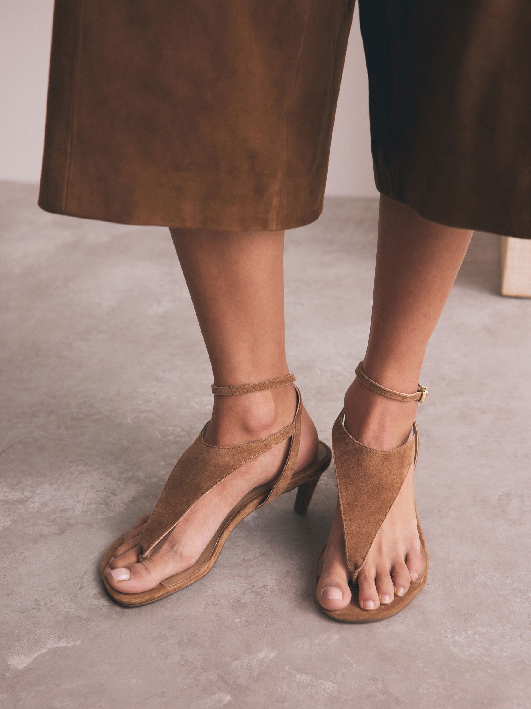 Buy Tan Brown Suede Toe Post Heeled Sandals from the Next UK online shop