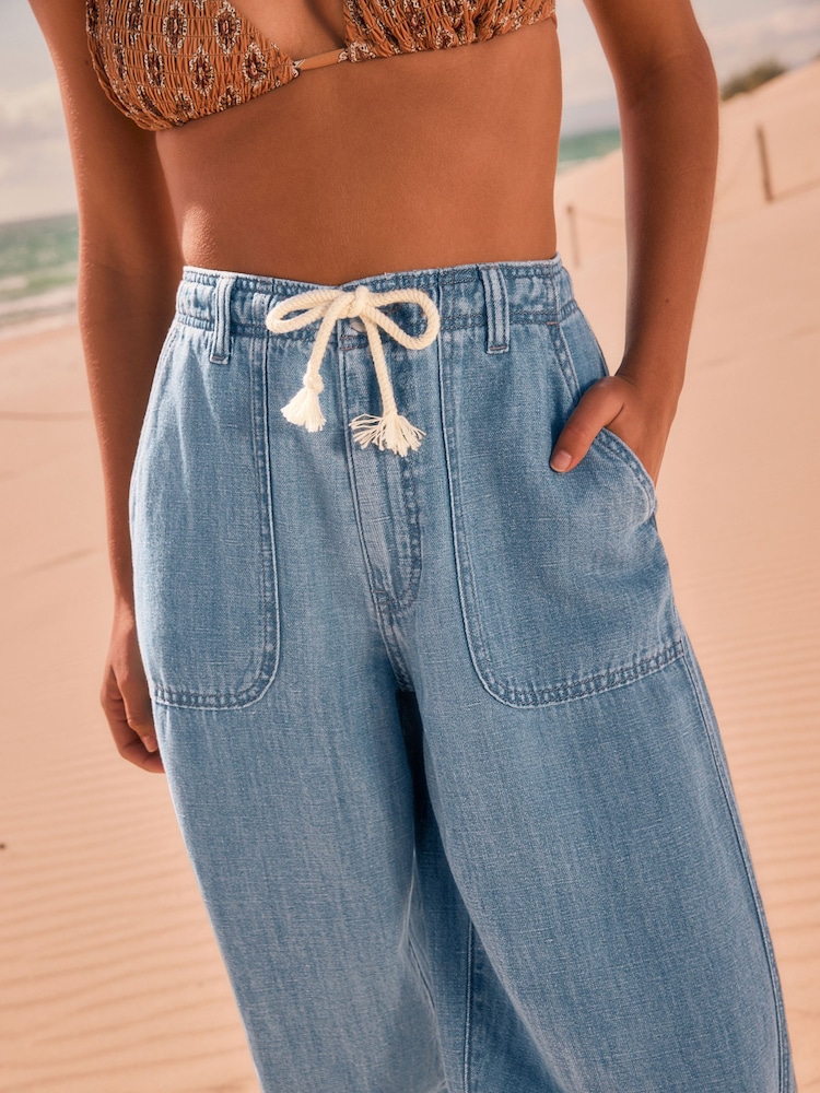 Buy Mid Blue Utility Lightweight Rope Waist Denim Crops Jeans from Next ...