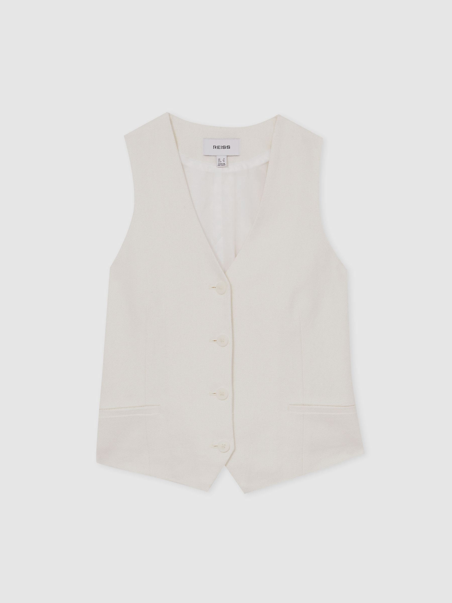 Buy Reiss White Devon Linen-Blend Button-Through Waistcoat from the ...