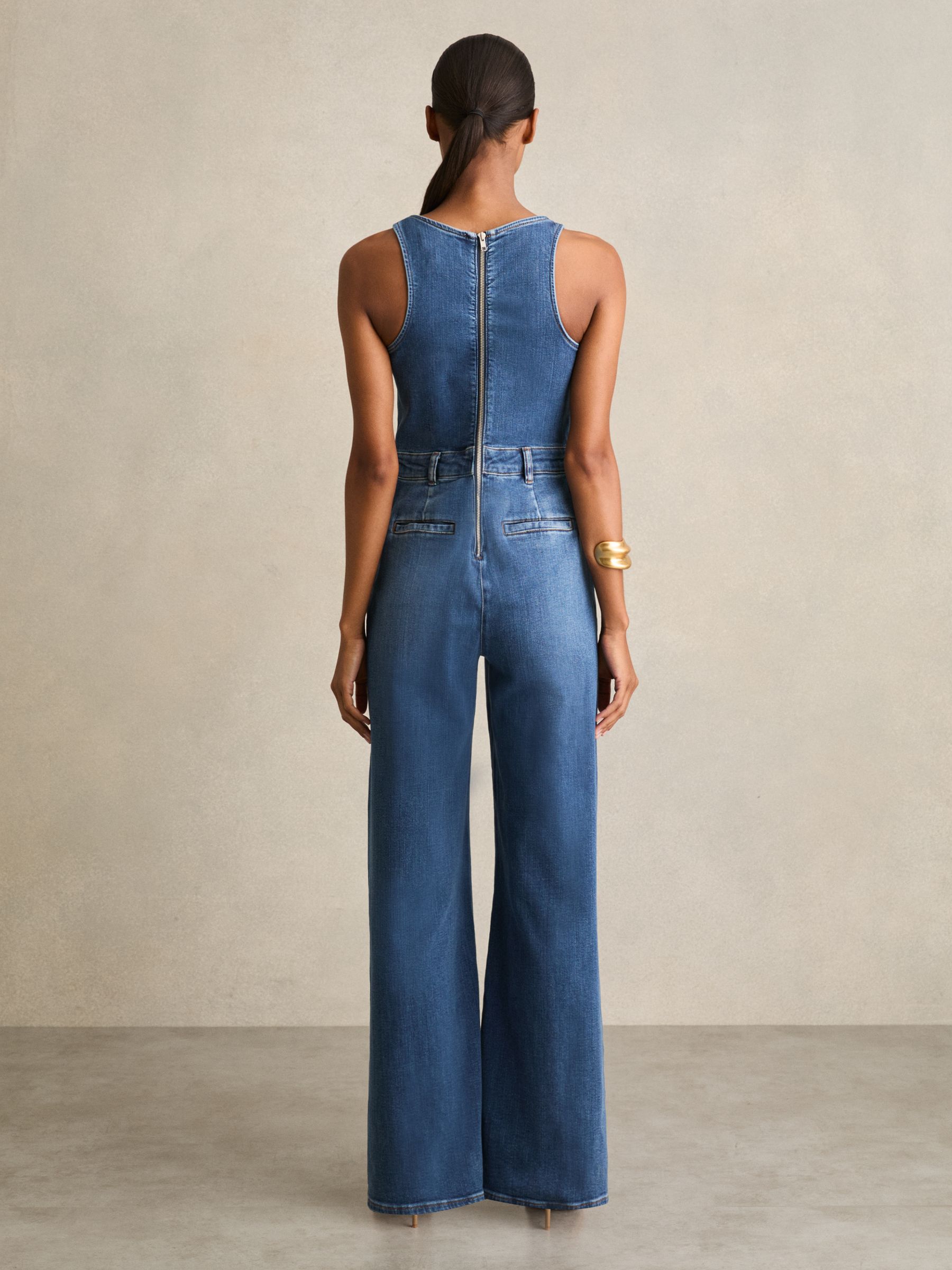 Buy Reiss Indigo Rose Wide-Leg Racer-Back Denim Jumpsuit from the Next ...