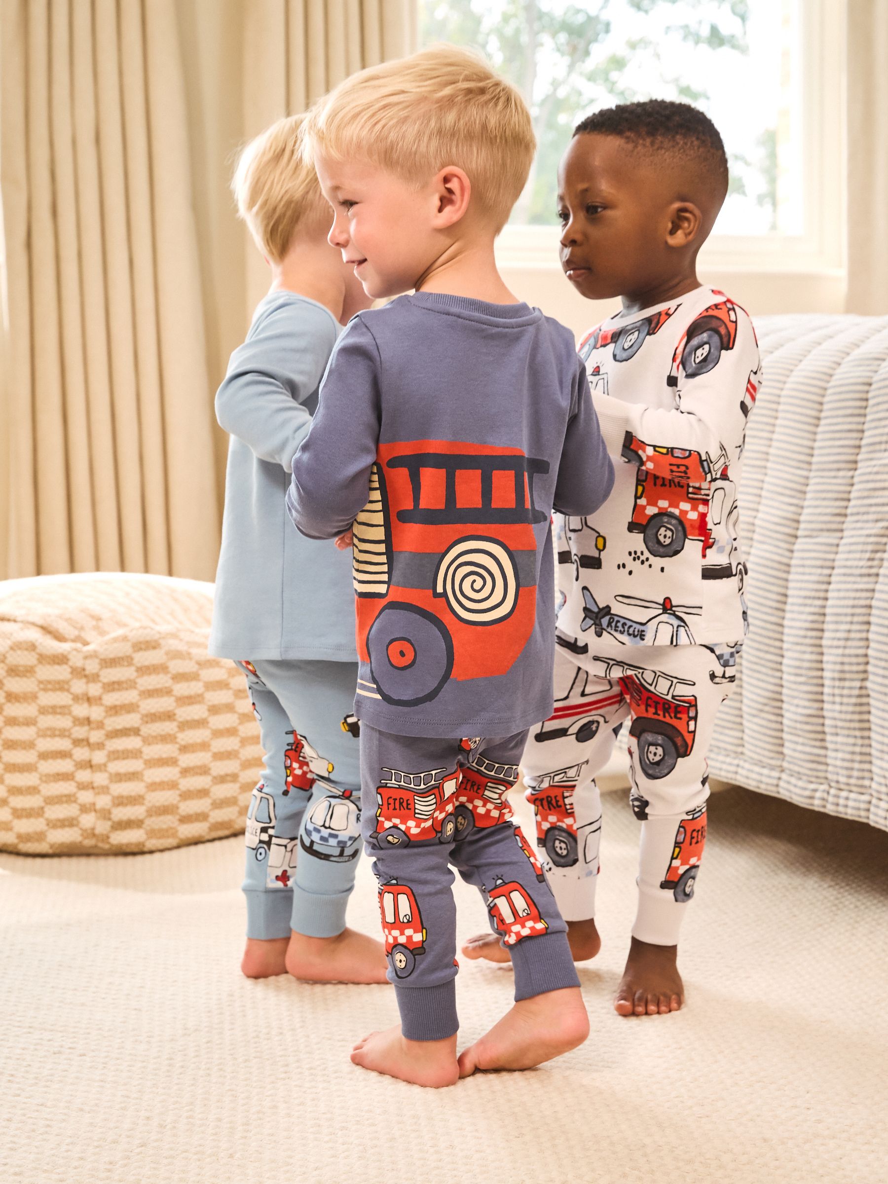 Buy Red/Blue Emergency Vehicle Mini Snuggle Pyjamas 3 Pack (9mths-10yrs ...