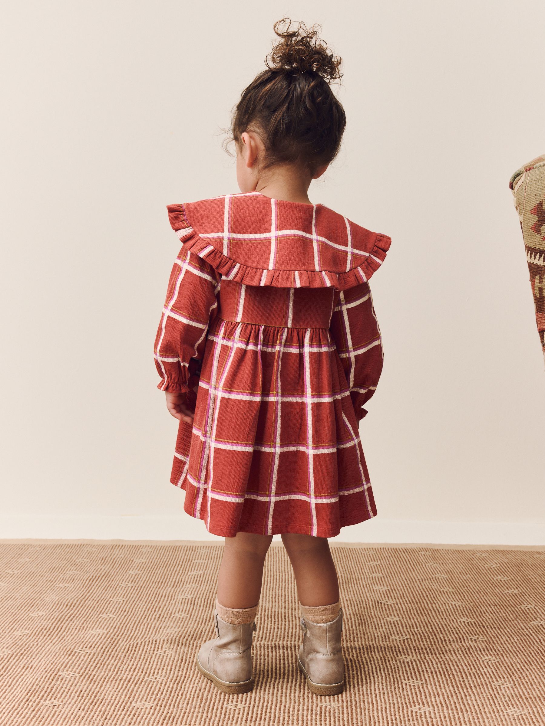Buy Red Check Long Sleeve Collared Dress (3mths-7yrs) from Next Saudi ...
