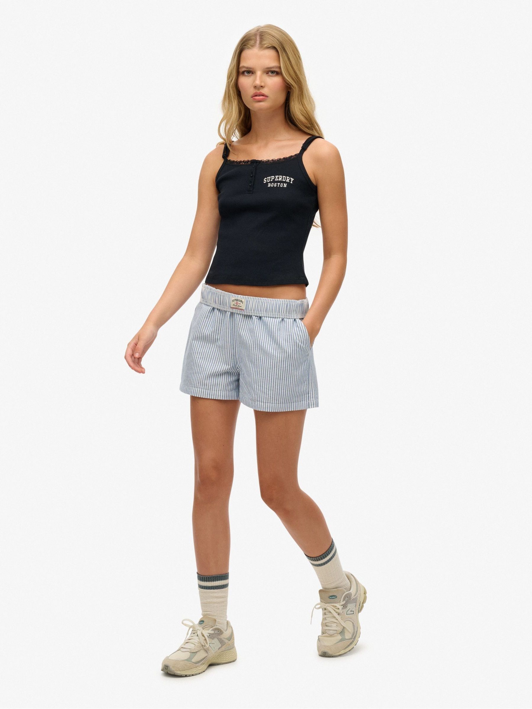 Buy Light Blue - Superdry Stripe Elastic 100% Cotton Shorts from Next Italy