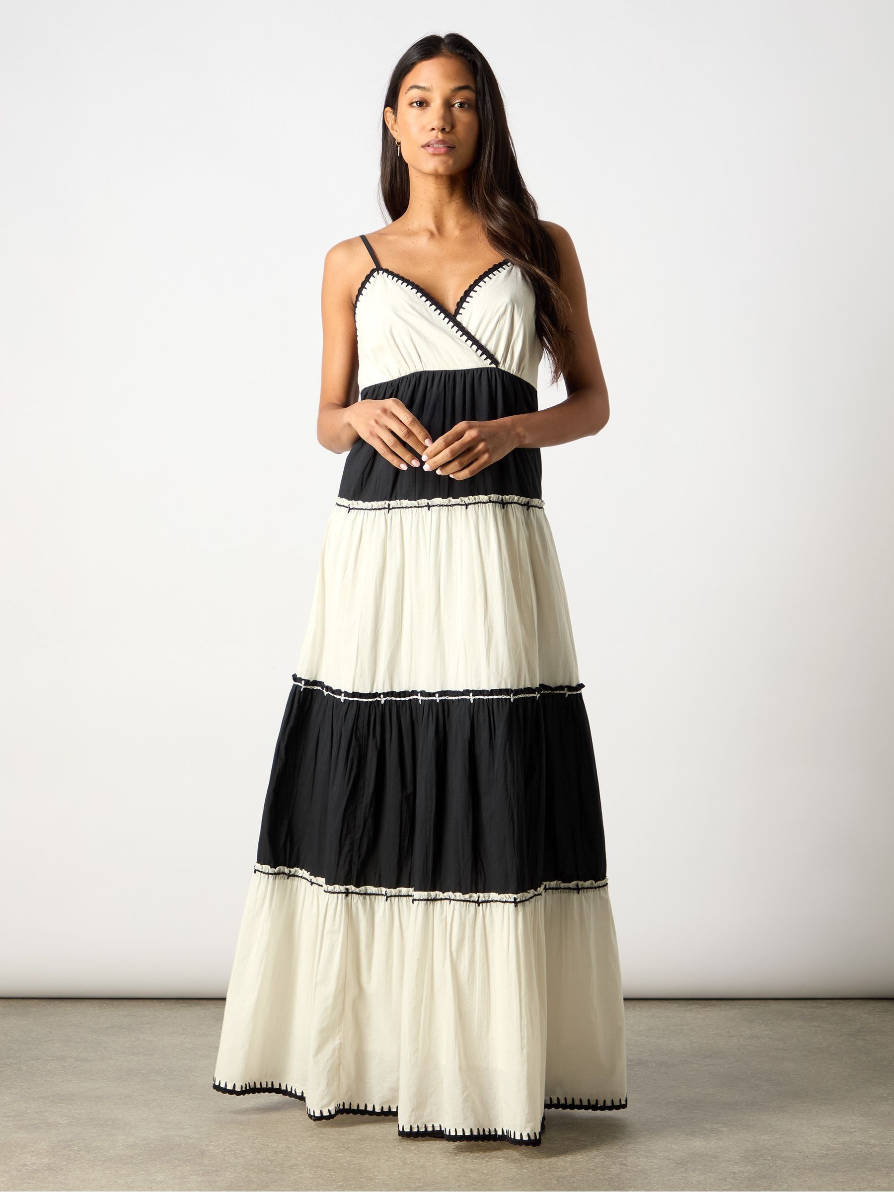 Buy Ro&Zo Black Mono Colourblock V-Neck Maxi 100% Cotton Dress from the ...