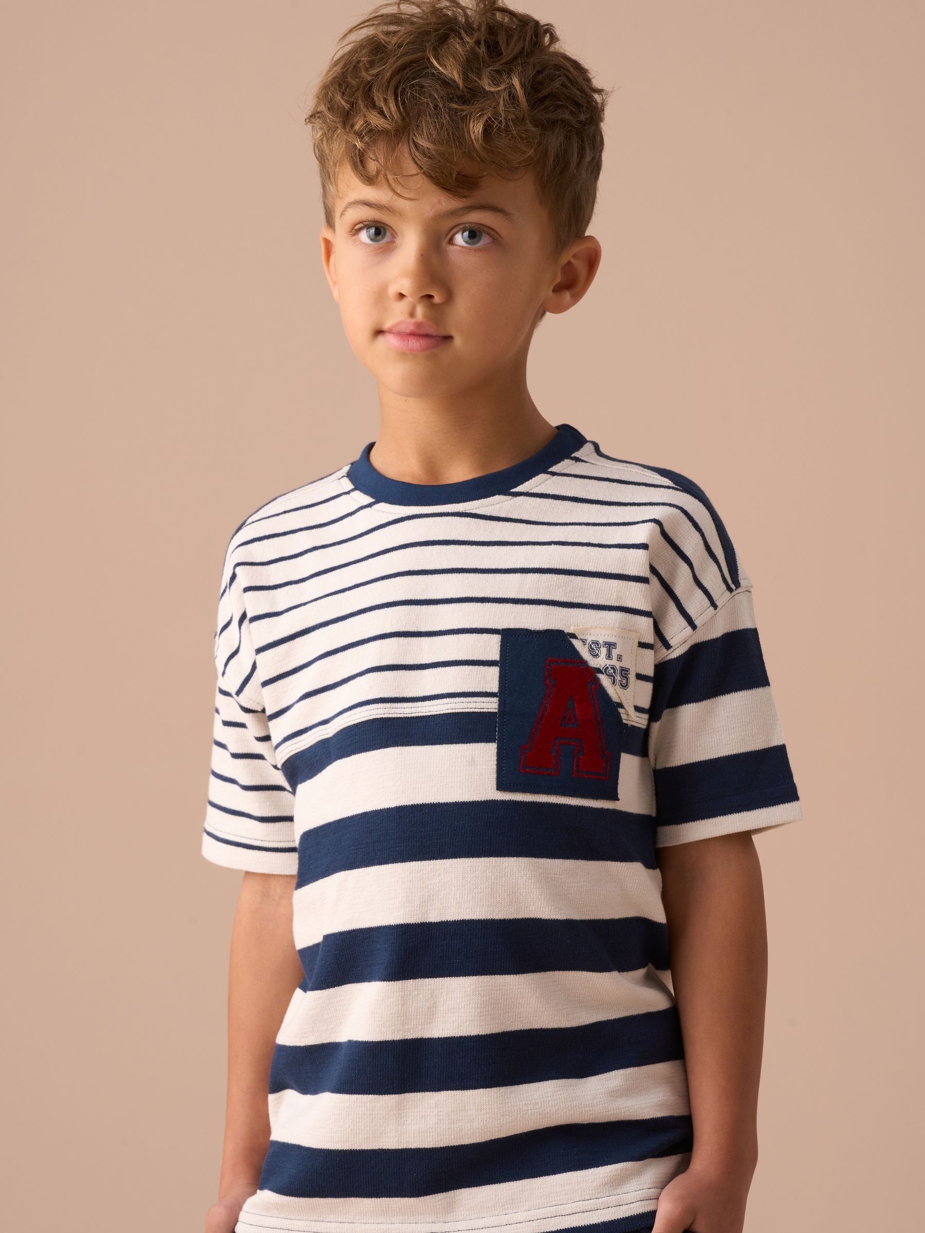 Buy Angel & Rocket Blue Lewis Textured Stripe Block 100% Cotton T-Shirt ...