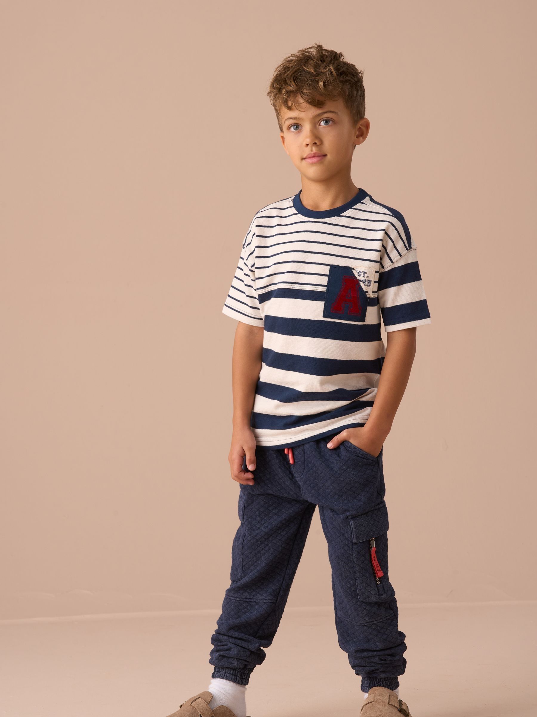 Buy Angel & Rocket Blue Lewis Textured Stripe Block 100% Cotton T-Shirt ...