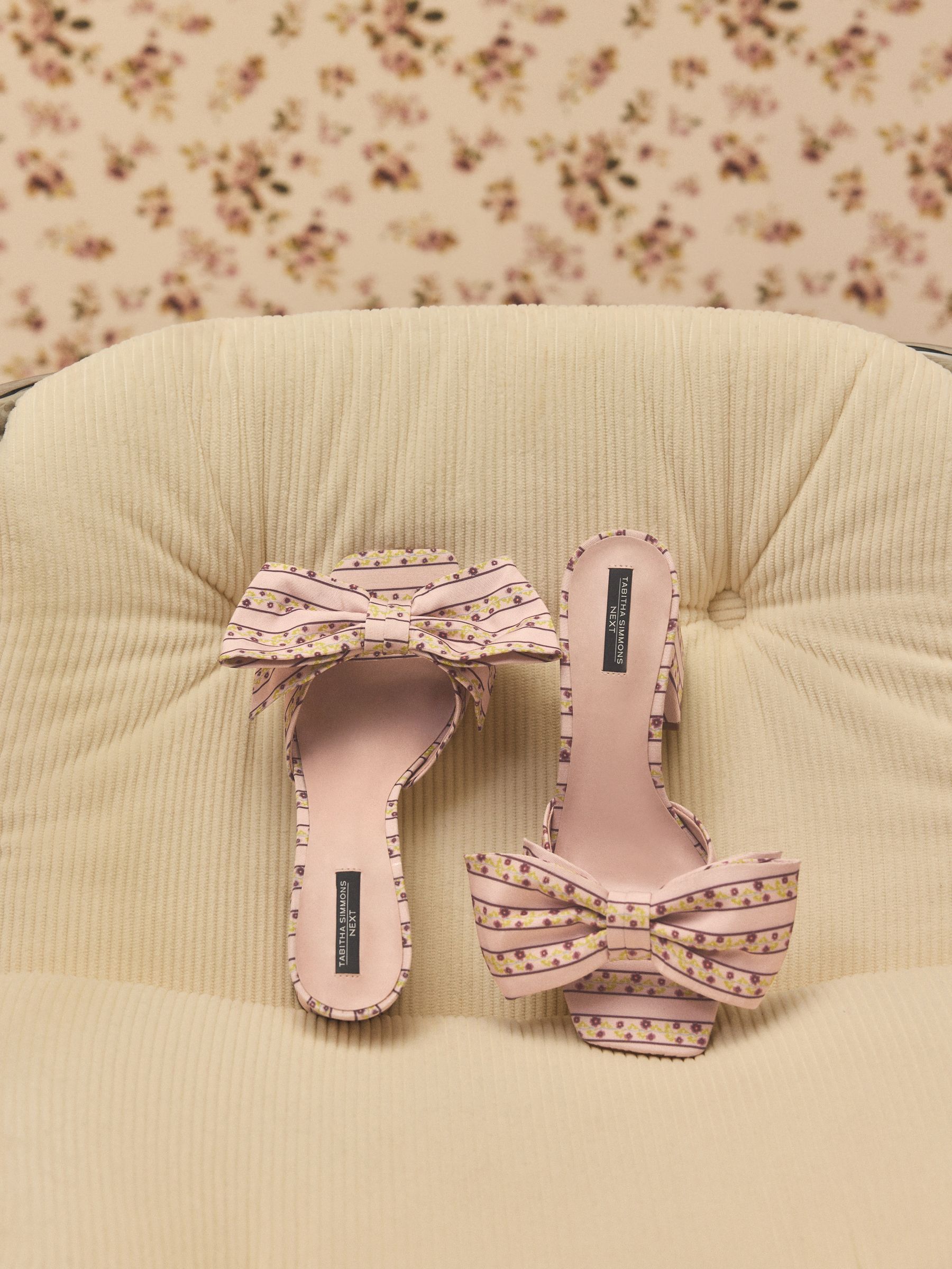 Buy Light Pink Floral Tabitha Simmons x Next Liv Bow Block Mules from ...