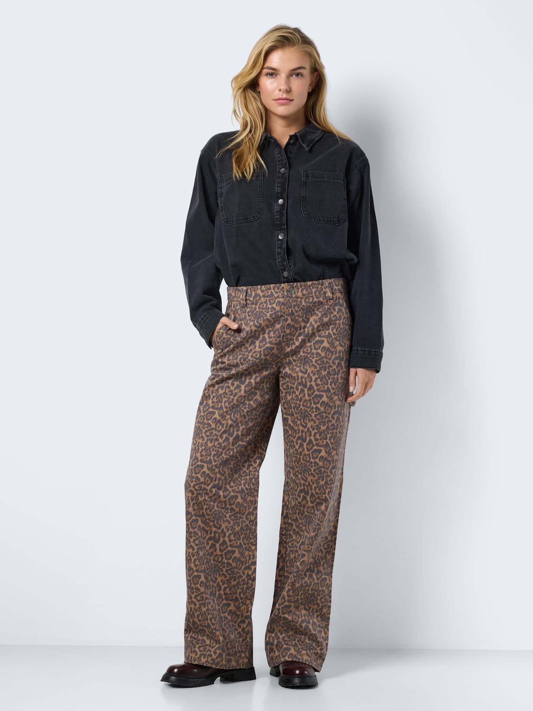 Buy NOISY MAY Brown Leopard Print Straight Leg Jeans from the Next UK ...