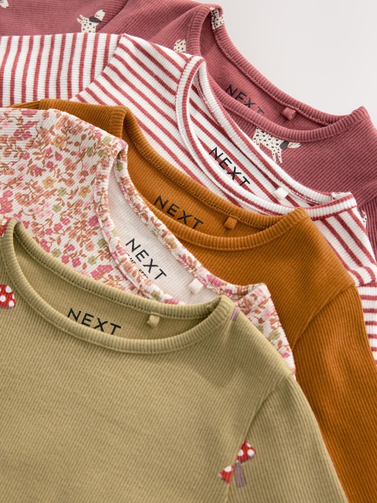 Buy Autumnal Orange Long Sleeve Rib Tops 5 Pack (3mths-7yrs) from Next USA