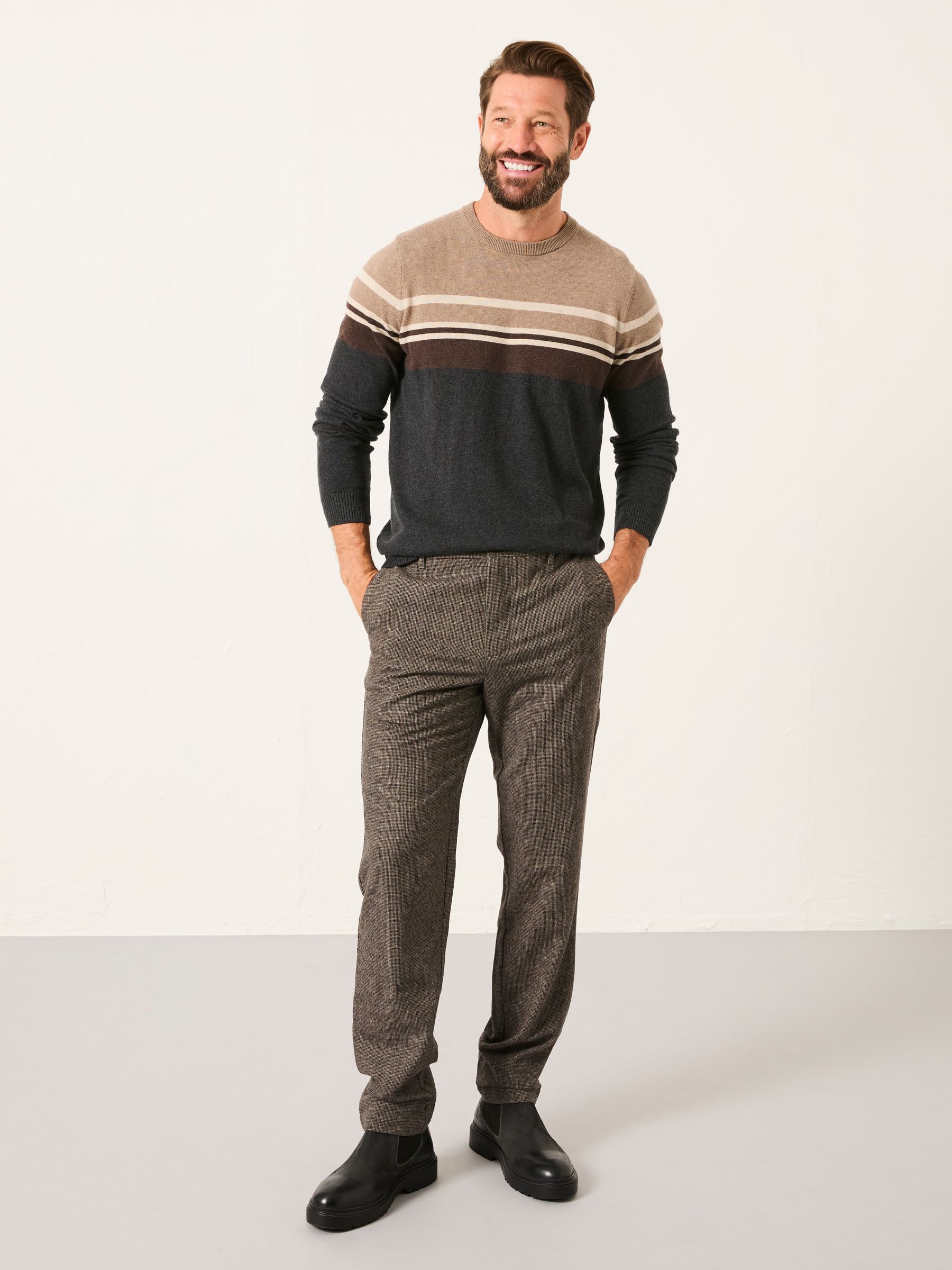 Buy FatFace Lyme Brown Tailored Fit Wool Mix Trousers from Next Belgium