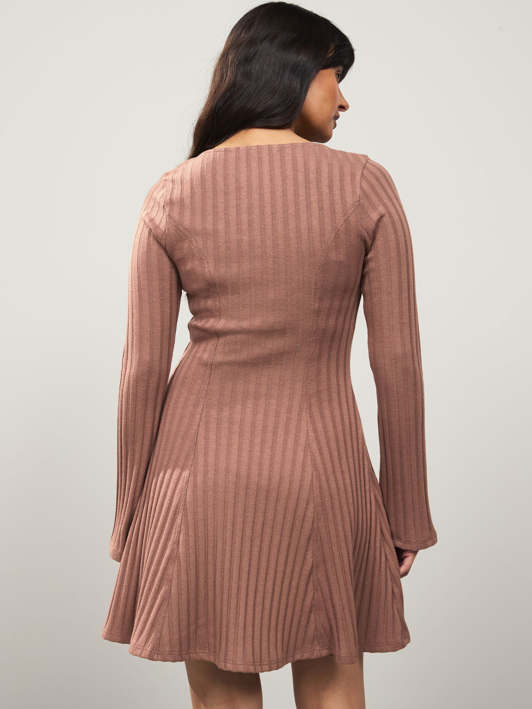 Buy Dusky Pink Mini Ribbed Long Sleeve Scoop Neck Dress from the Next ...