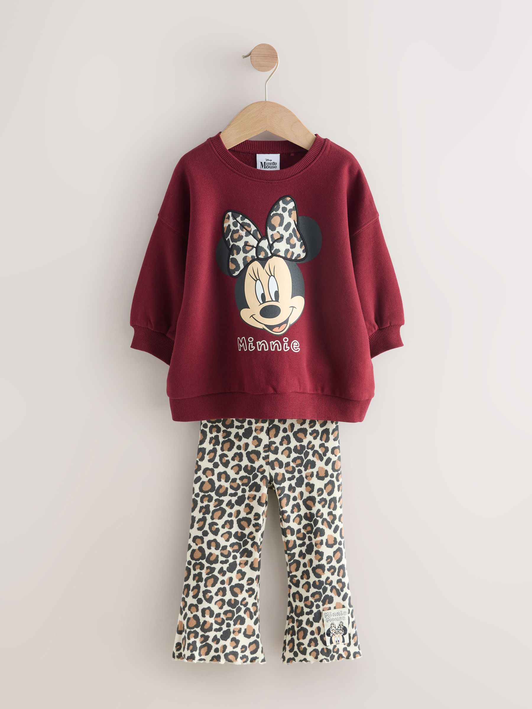 Buy Burgundy Red Leopard Minnie Mouse Sweatshirt and Flare Leggings Set ...