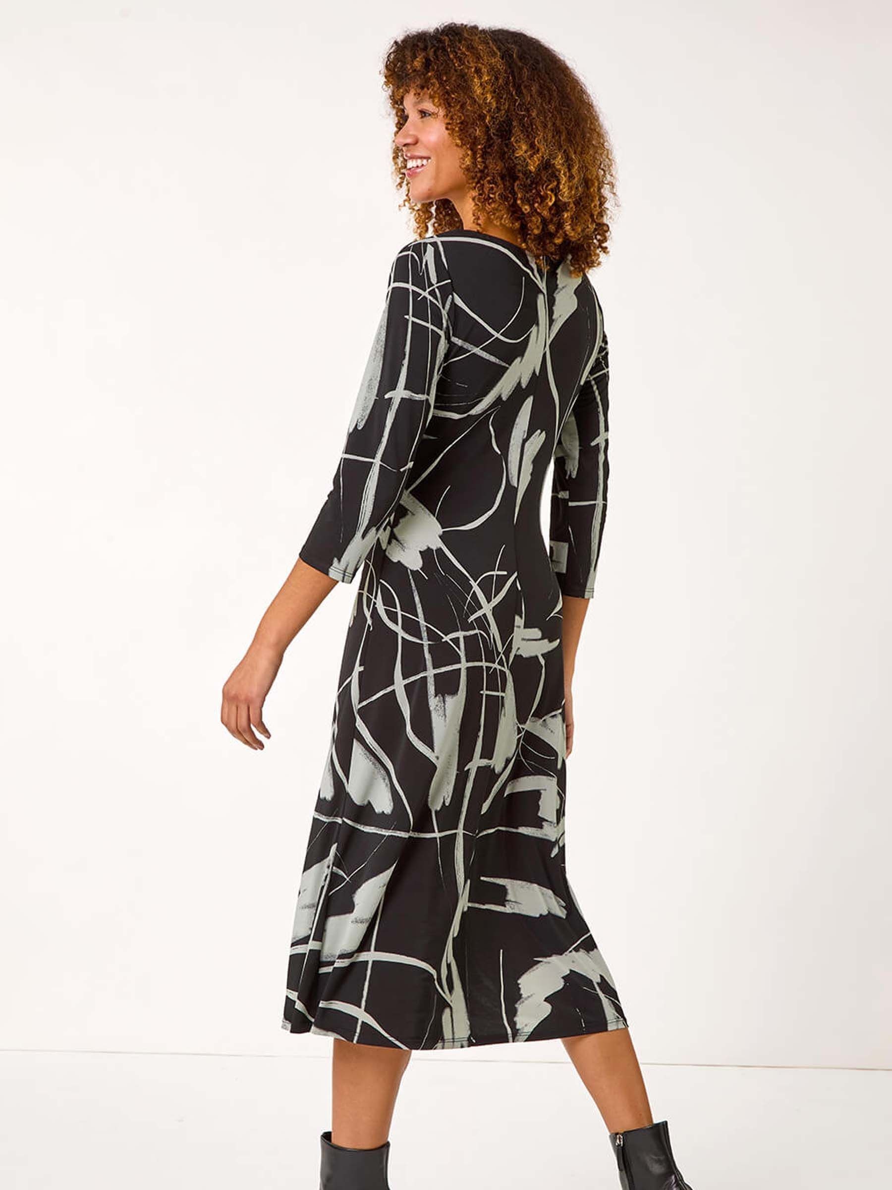 Buy Roman Black Abstract Side Ruched Midi Dress from the Next UK online ...