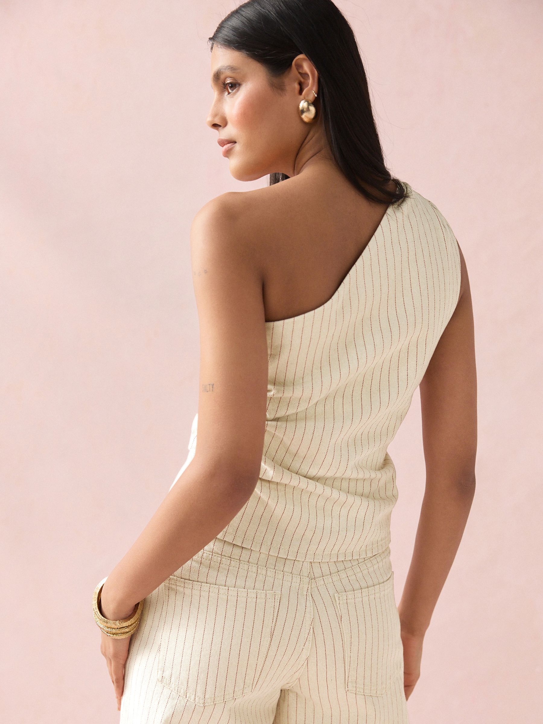 Buy Striped One shoulder Denim Top from the Next UK online shop