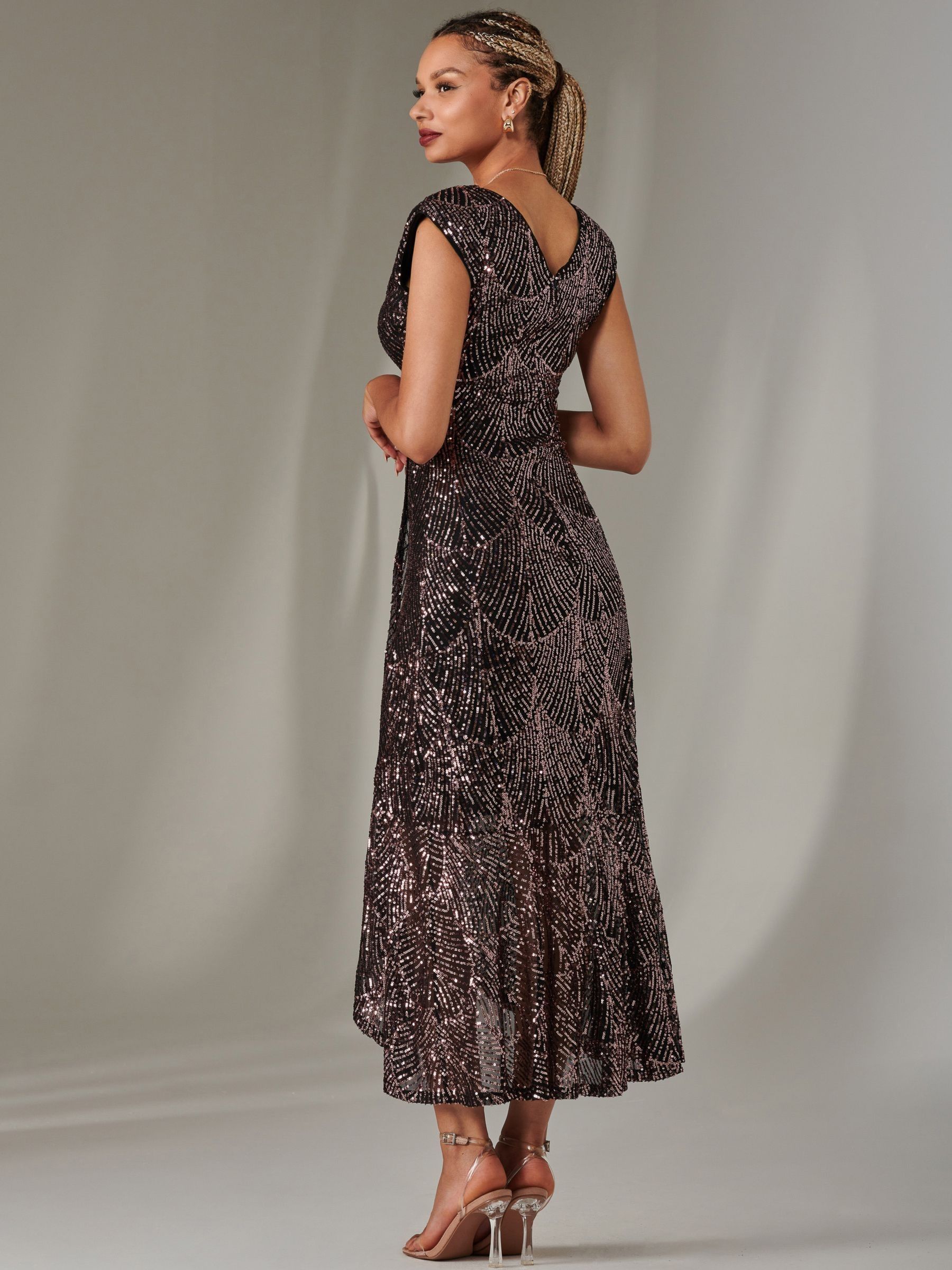 Buy Jolie Moi Black Chrome Sequin Ruffle Hem Maxi Dress from the Next ...