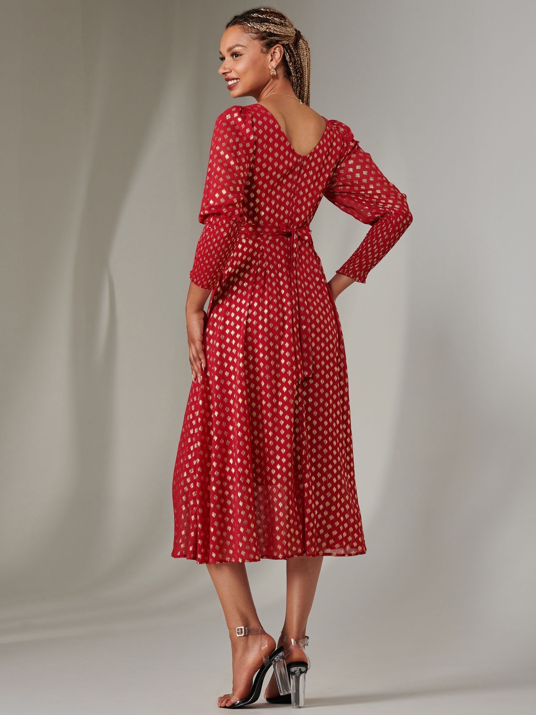 Buy Jolie Moi Red Puff Sleeve Gold Spotty Midaxi Dress from the Next UK ...