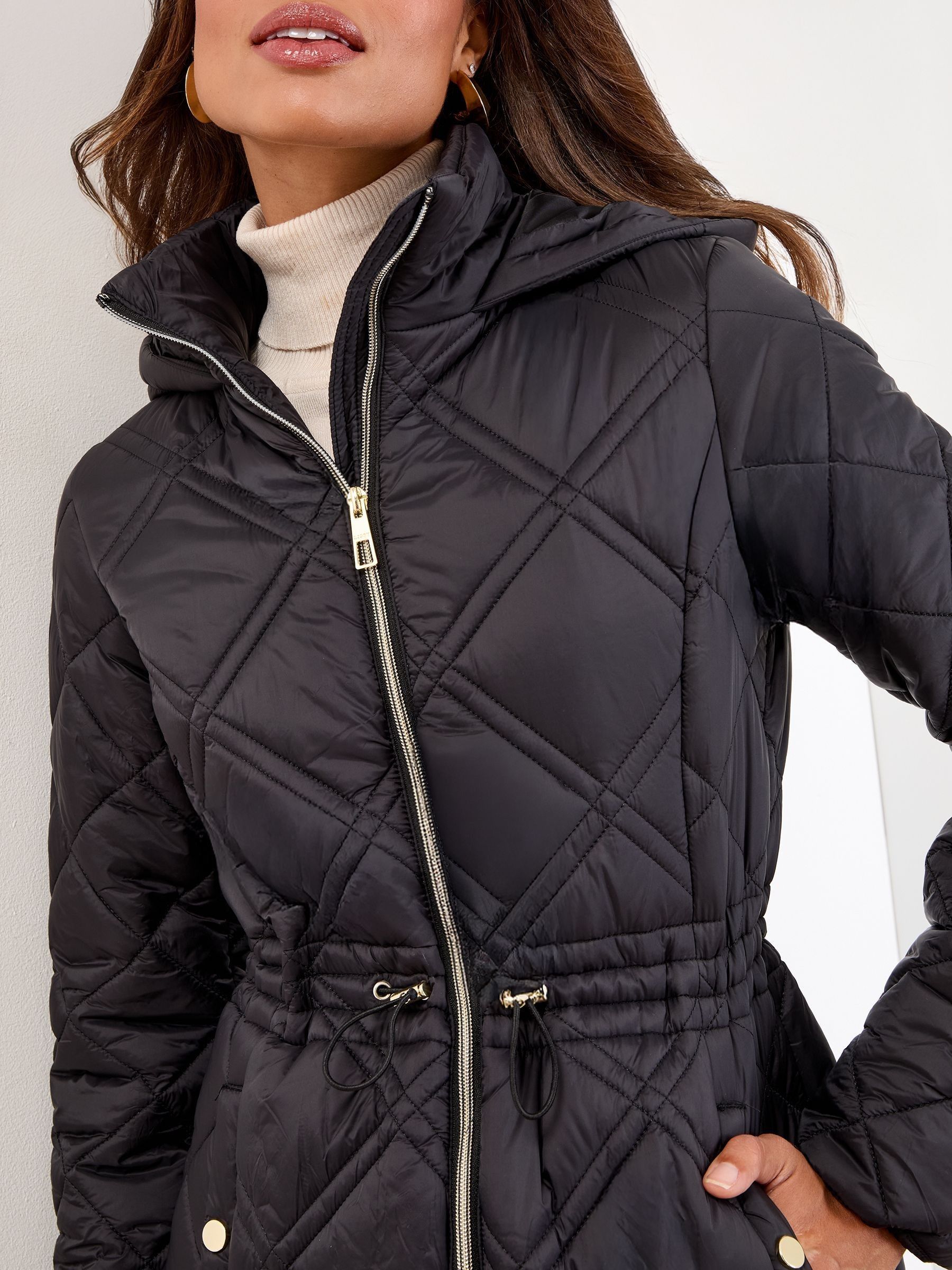 Buy Lipsy Black Mid Length Shower Resistant Padded Coat from the Next ...