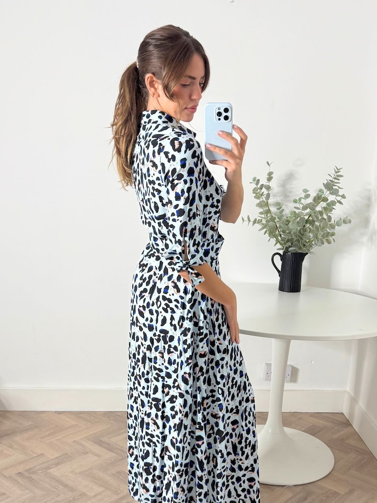 Buy Style Cheat Blue Leopard Daphne Belted Shirt Dress from Next Australia
