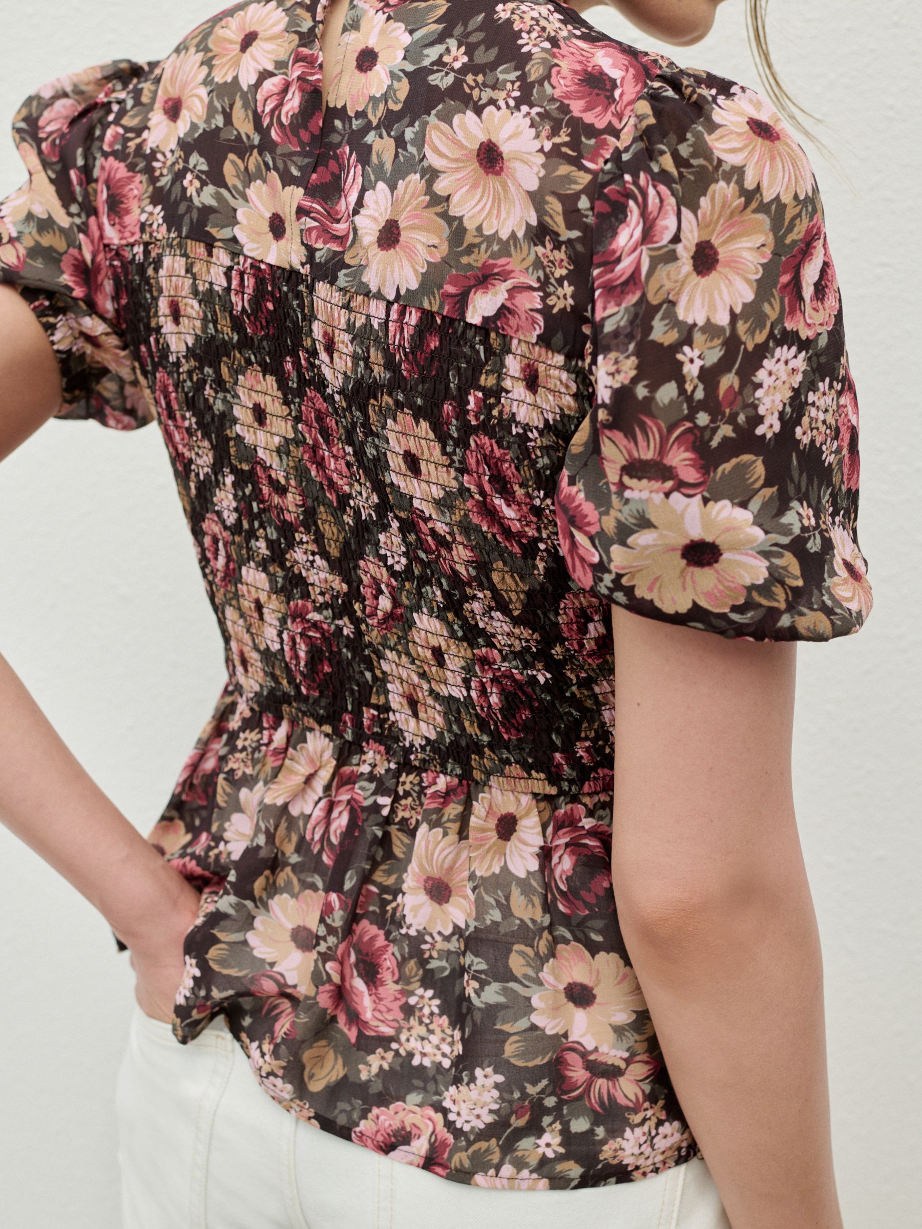 Buy Pink/Brown Floral Print Sheer Short Sleeve Smock Top from Next Malaysia