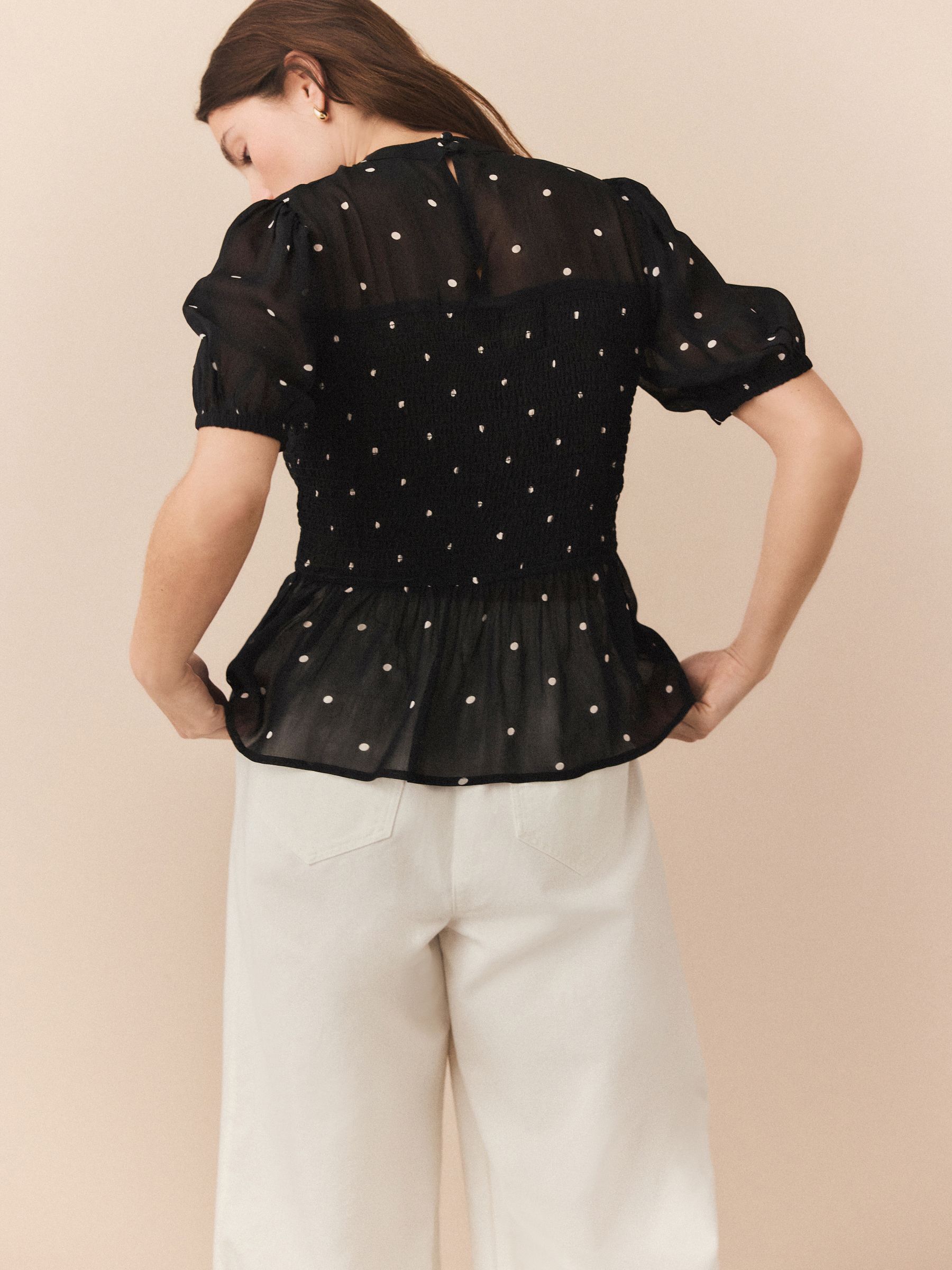 Buy Black/White Spot Sheer Short Sleeve Smock Top from the Next UK ...