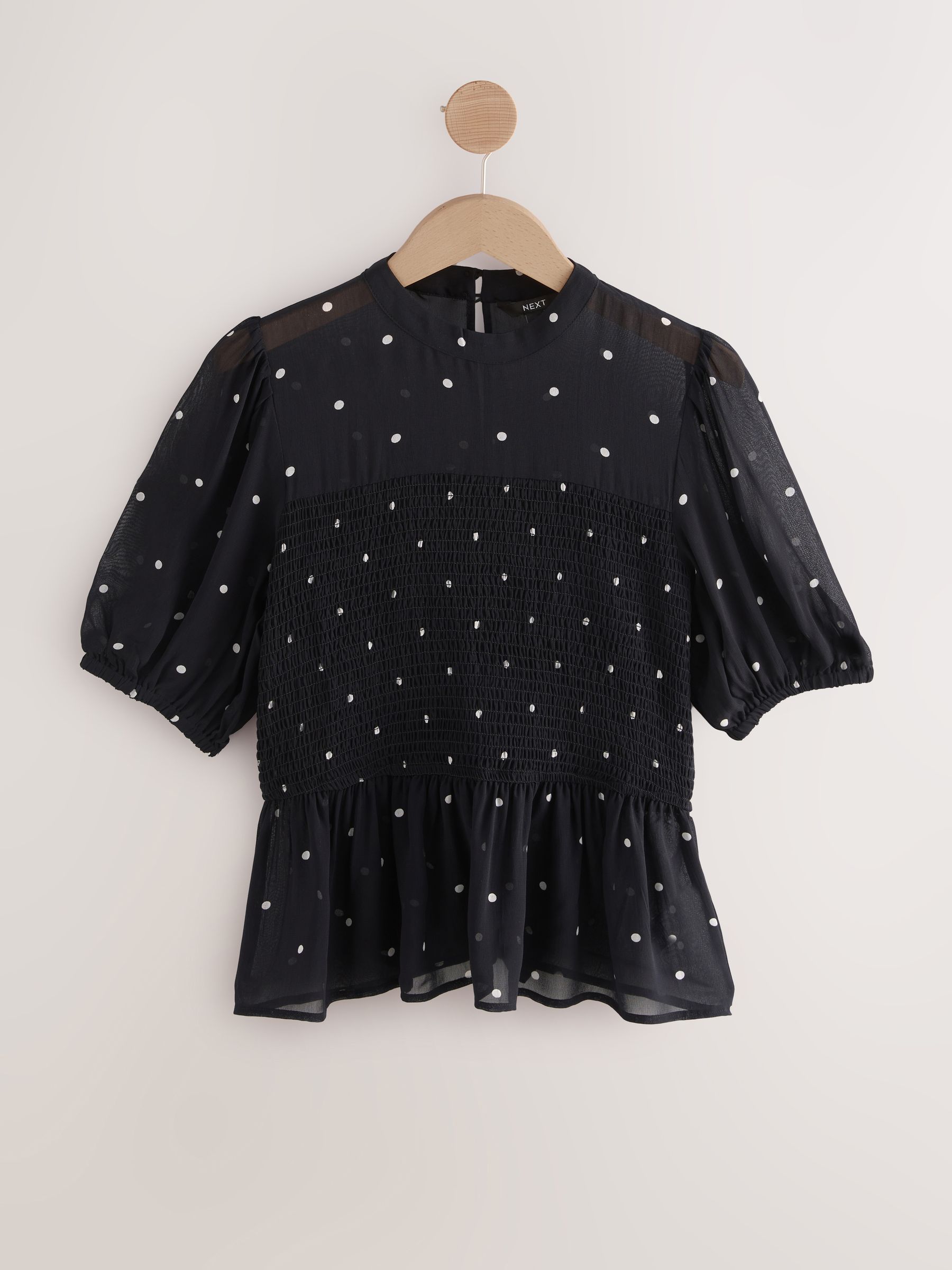 Buy Black/White Spot Sheer Short Sleeve Smock Top from the Next UK ...