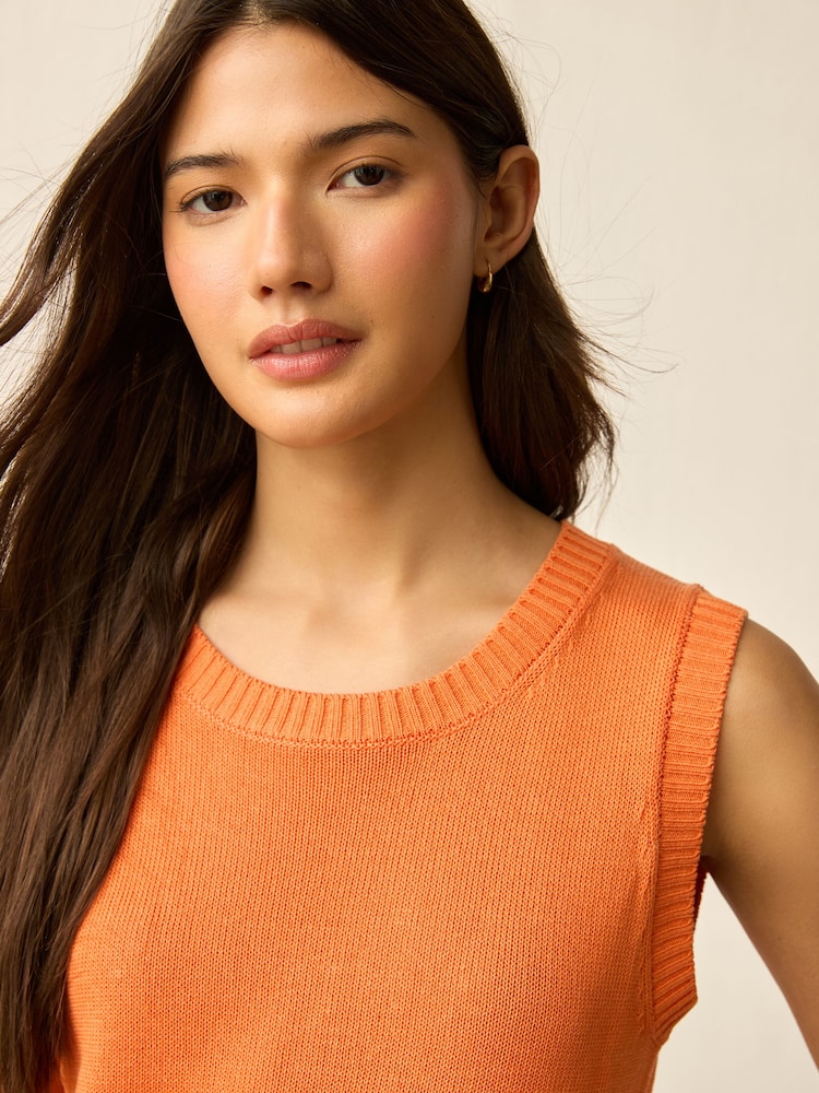 Buy Orange Knitted Crew Neck Vest with Linen from Next Australia