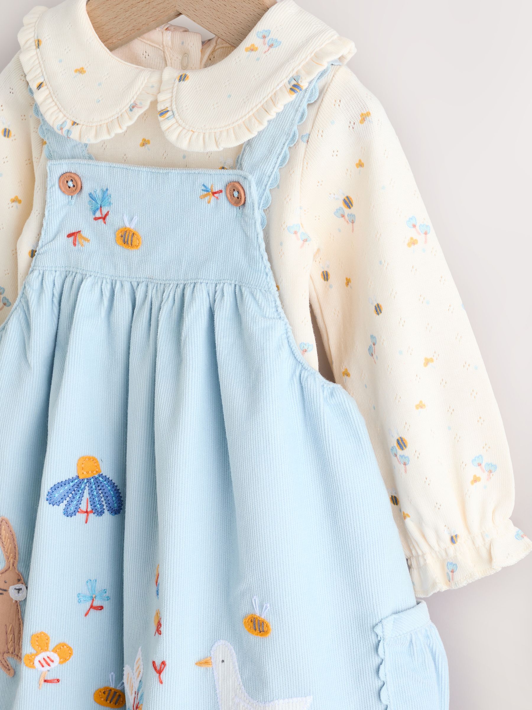 Buy Blue Character - Baby Cord Pinafore Long Sleeve Bodysuit & Tights ...