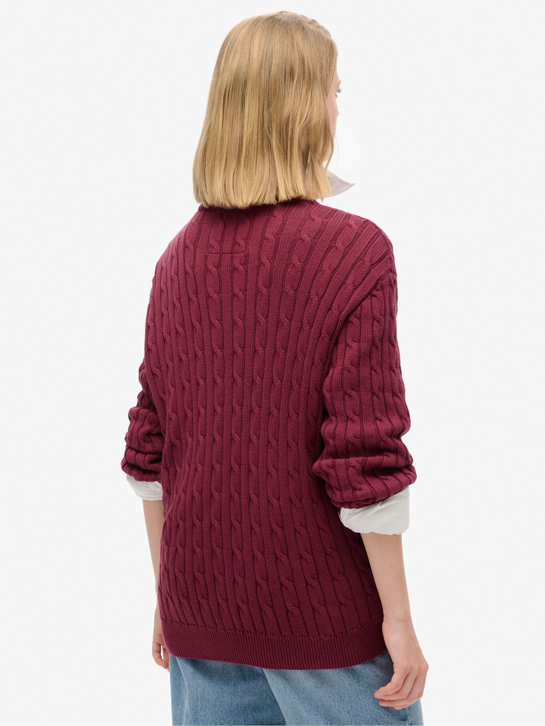 Buy Superdry Red Oversized V-Neck Cable 100% Cotton Jumper from the ...