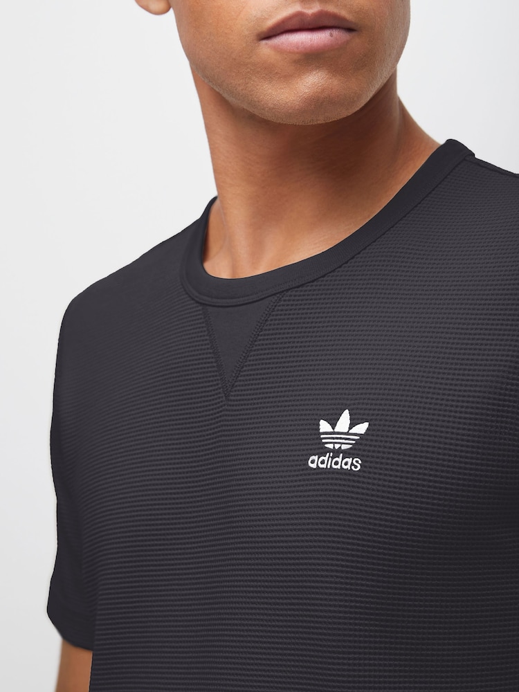 Buy adidas Originals Black Trefoil Essentials Waffle T-Shirt from Next ...