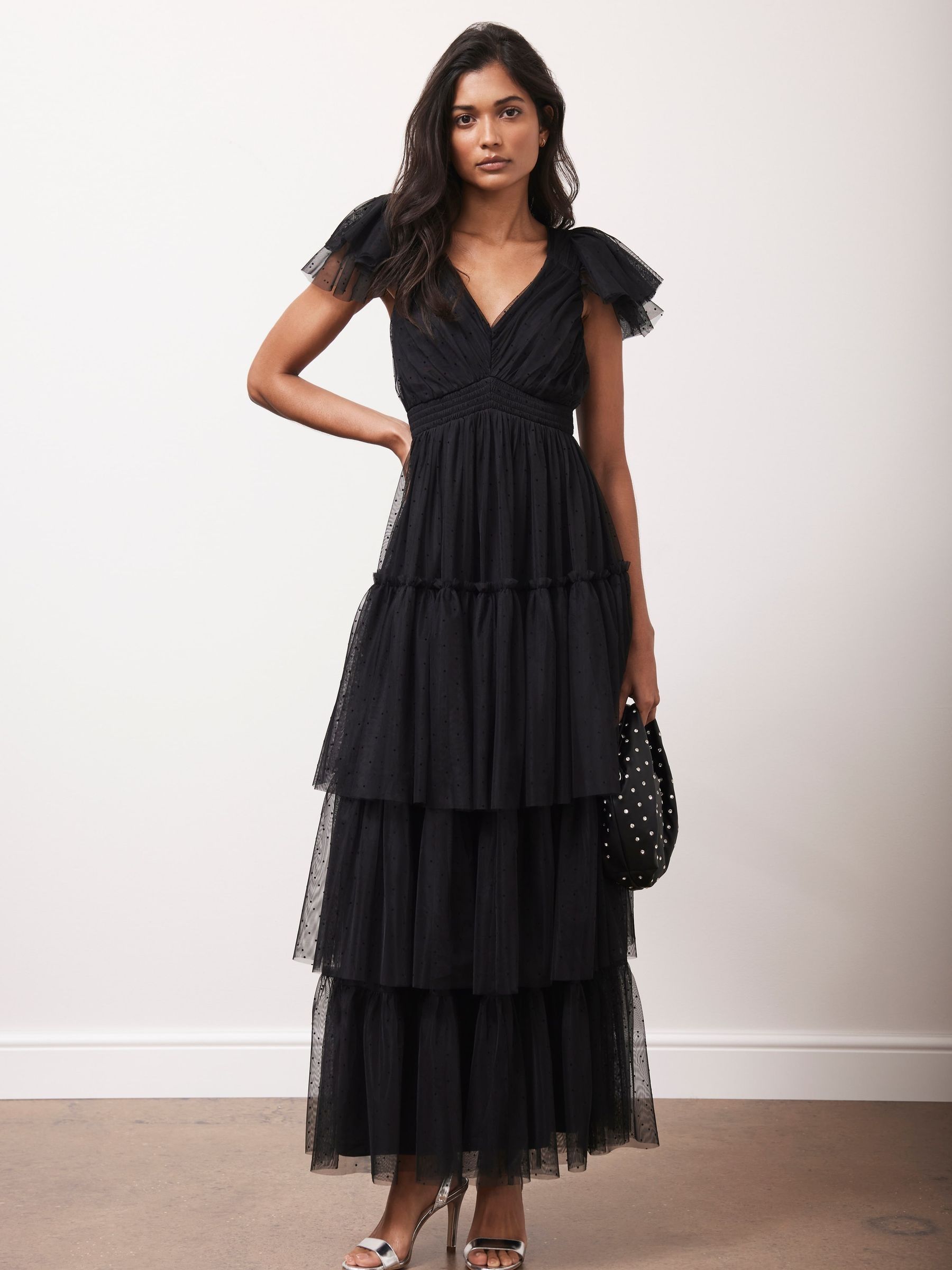 Buy Mint Velvet Black Spot Tulle Ruffle Maxi Dress from the Next UK ...