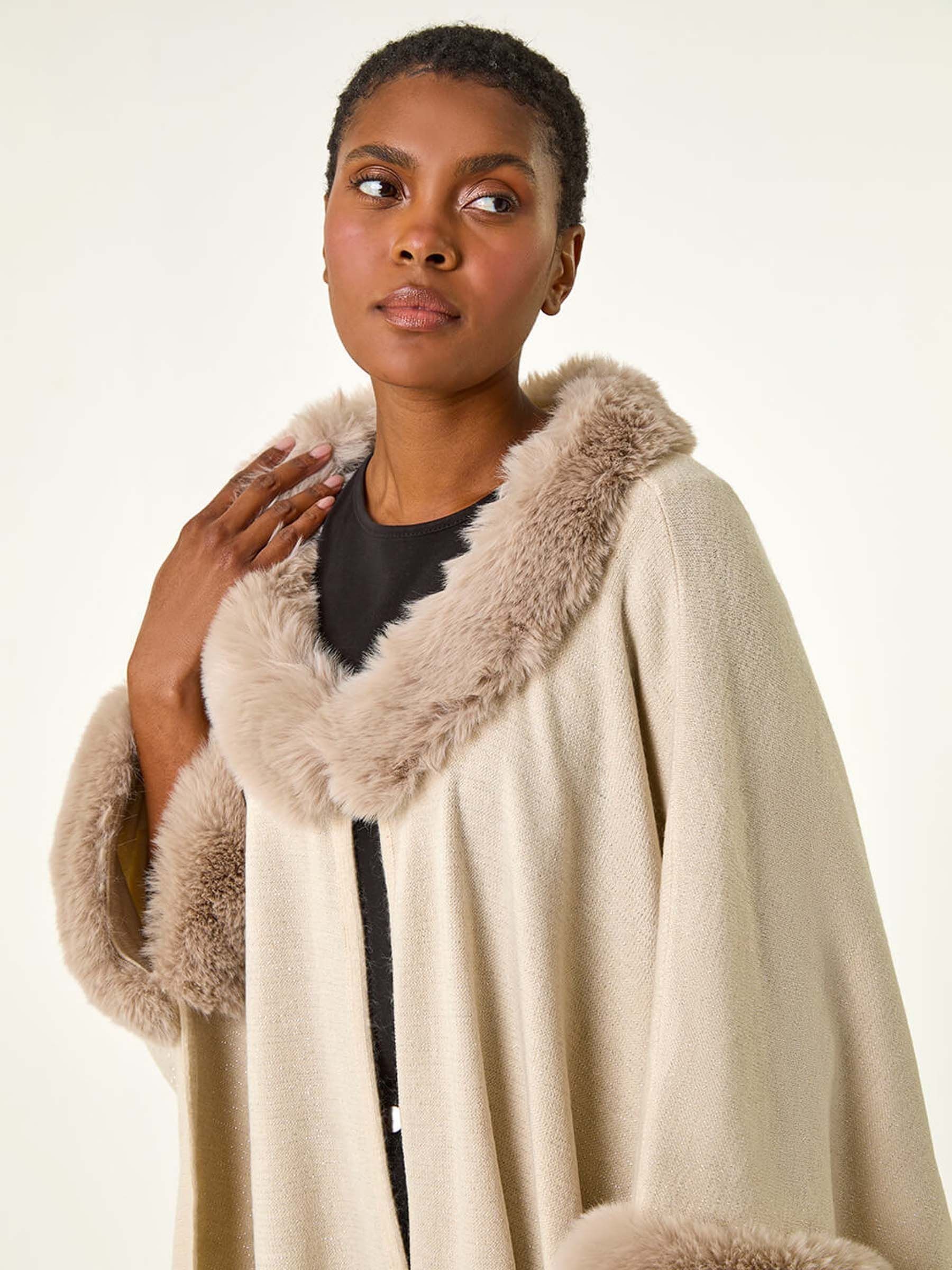 Buy Roman Natural Faux Fur Button Up Poncho from the Next UK online shop