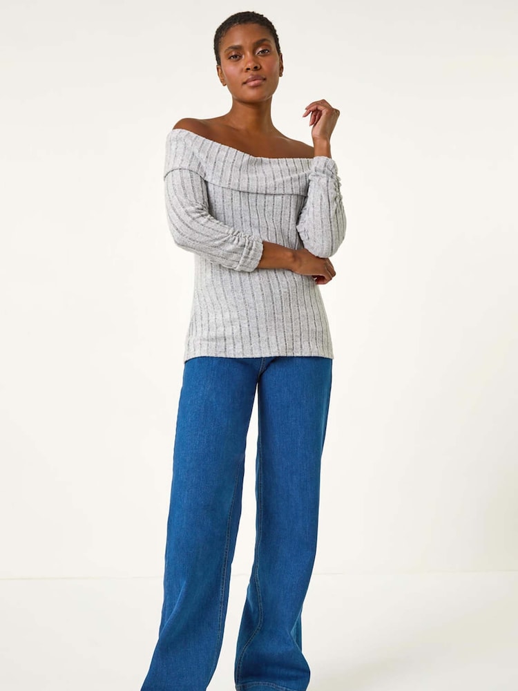Buy Roman Grey Soft Ribbed Bardot Stretch Top from the Next UK online shop