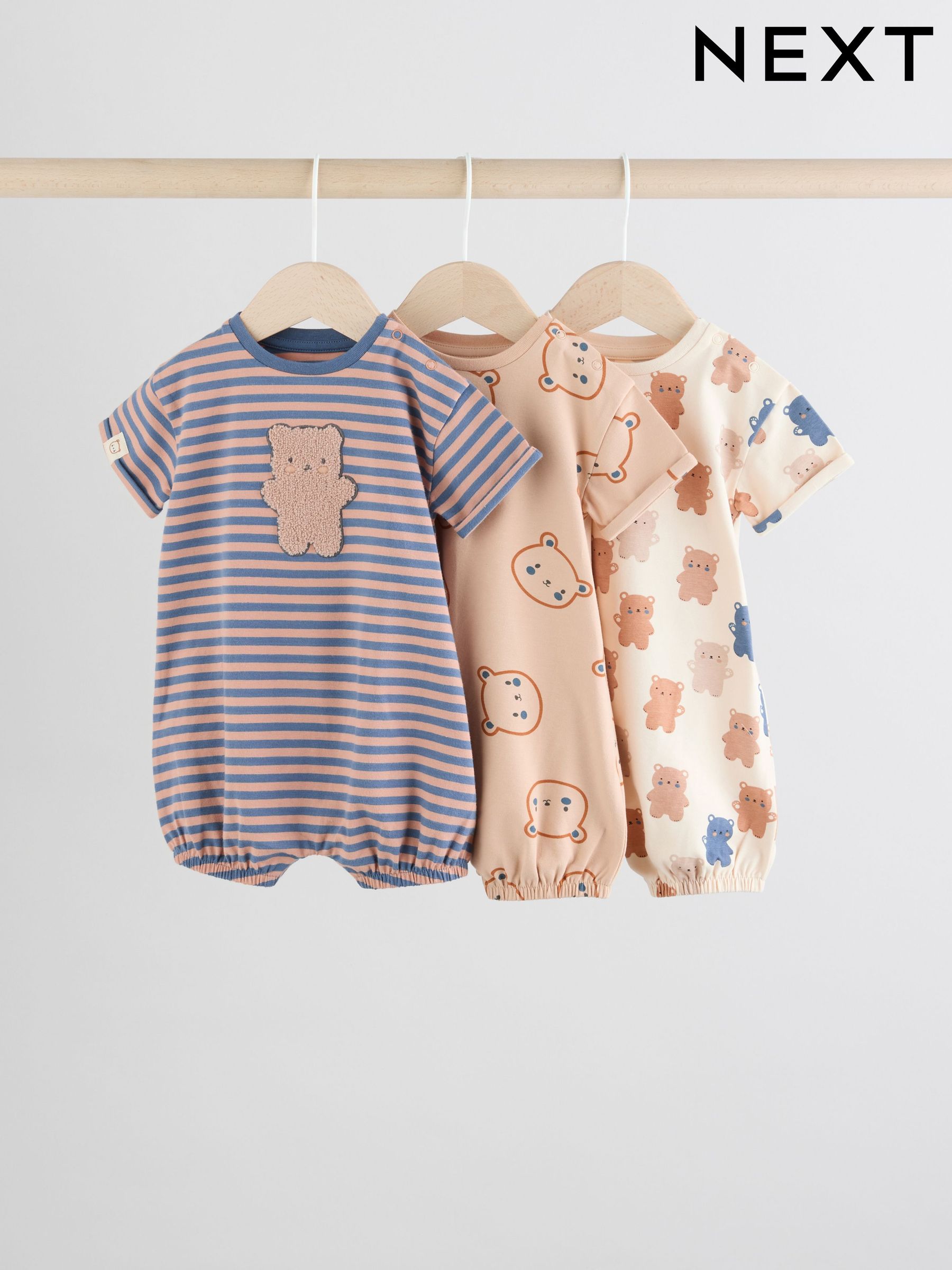 Buy Navy/Oatmeal Baby Rompers 3 Pack from the Next UK online shop