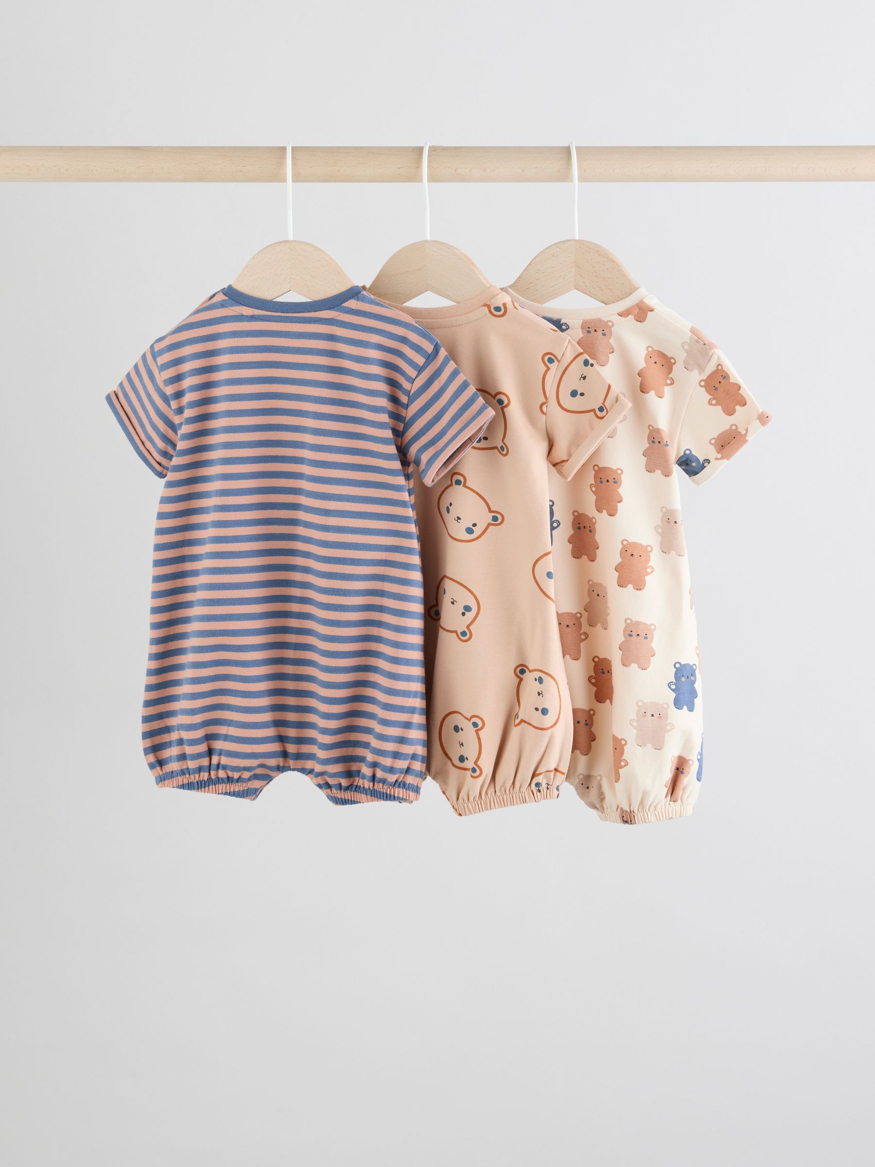 Buy Navy/Oatmeal Baby Rompers 3 Pack from the Next UK online shop