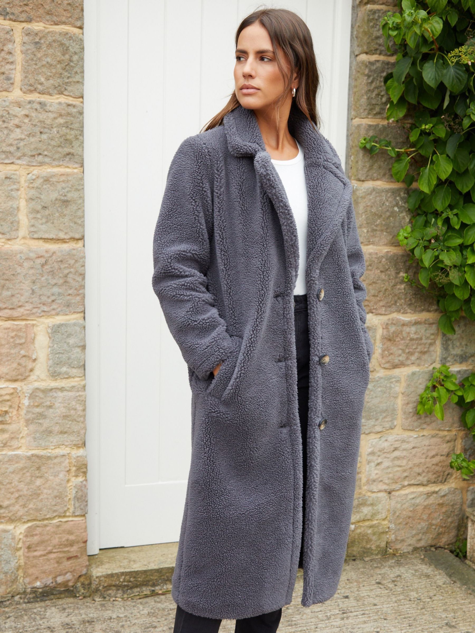 Buy Threadbare Grey Longline Borg Coat from the Next UK online shop