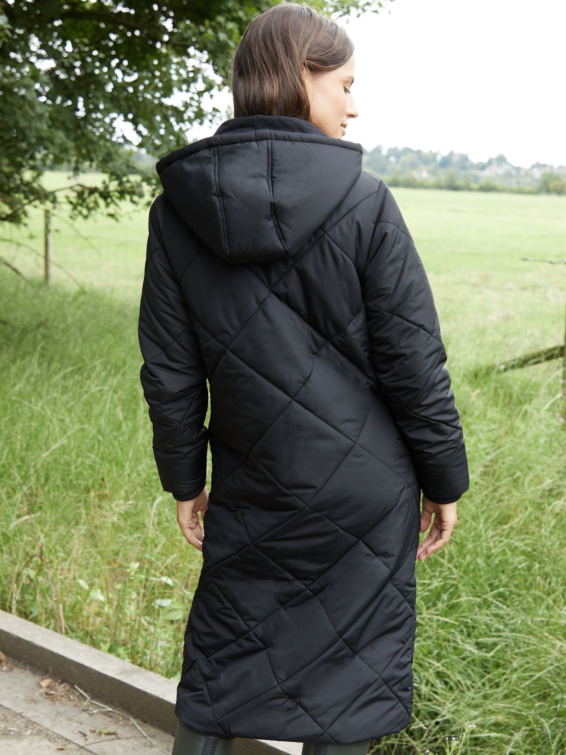 Buy Threadbare Black Padded Diamond Quilted Longline Barn Jacket with ...