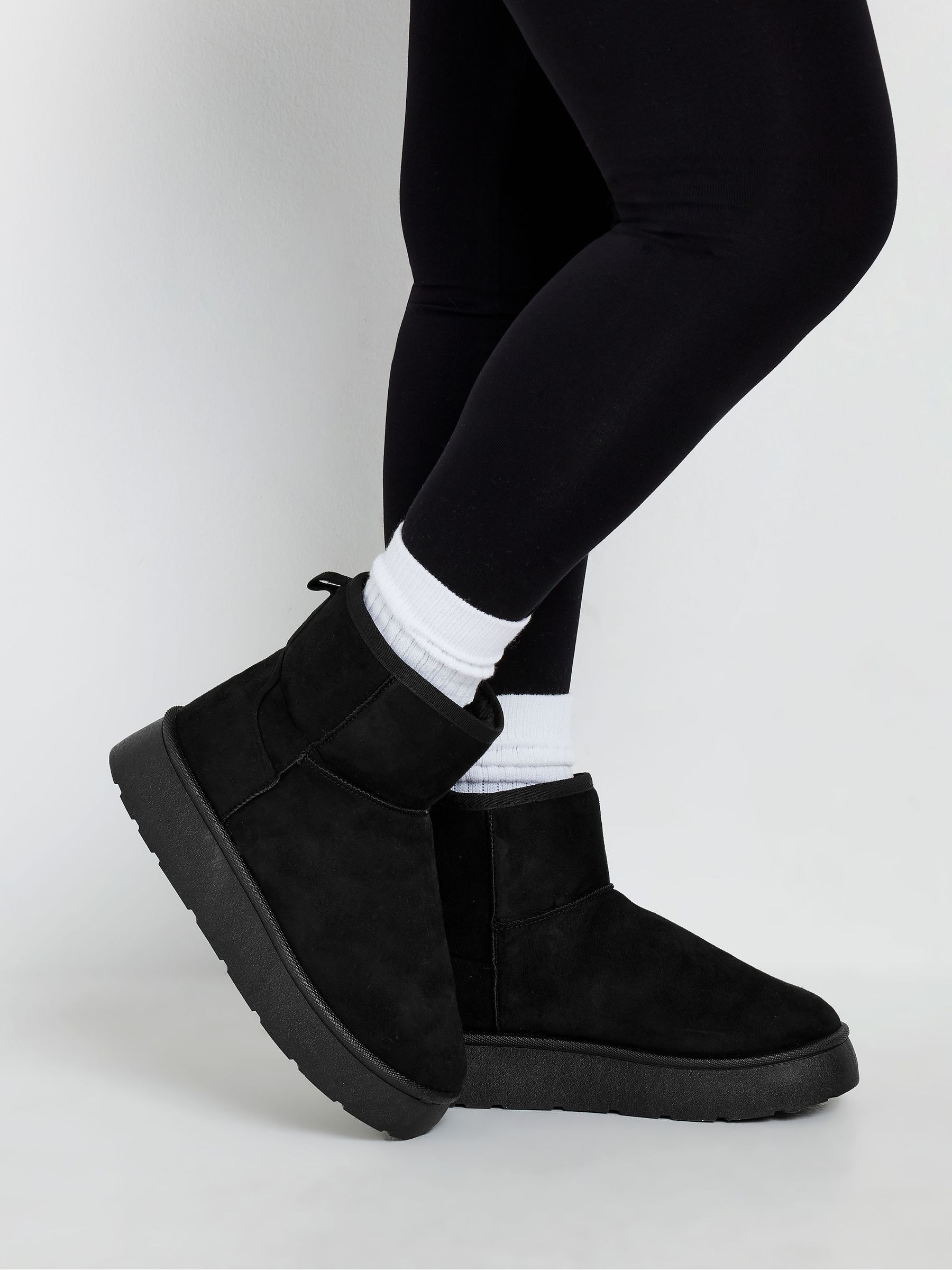 Buy Yours Curve Black Wide Fit Faux Fur Lined Microsuede Boots from the ...