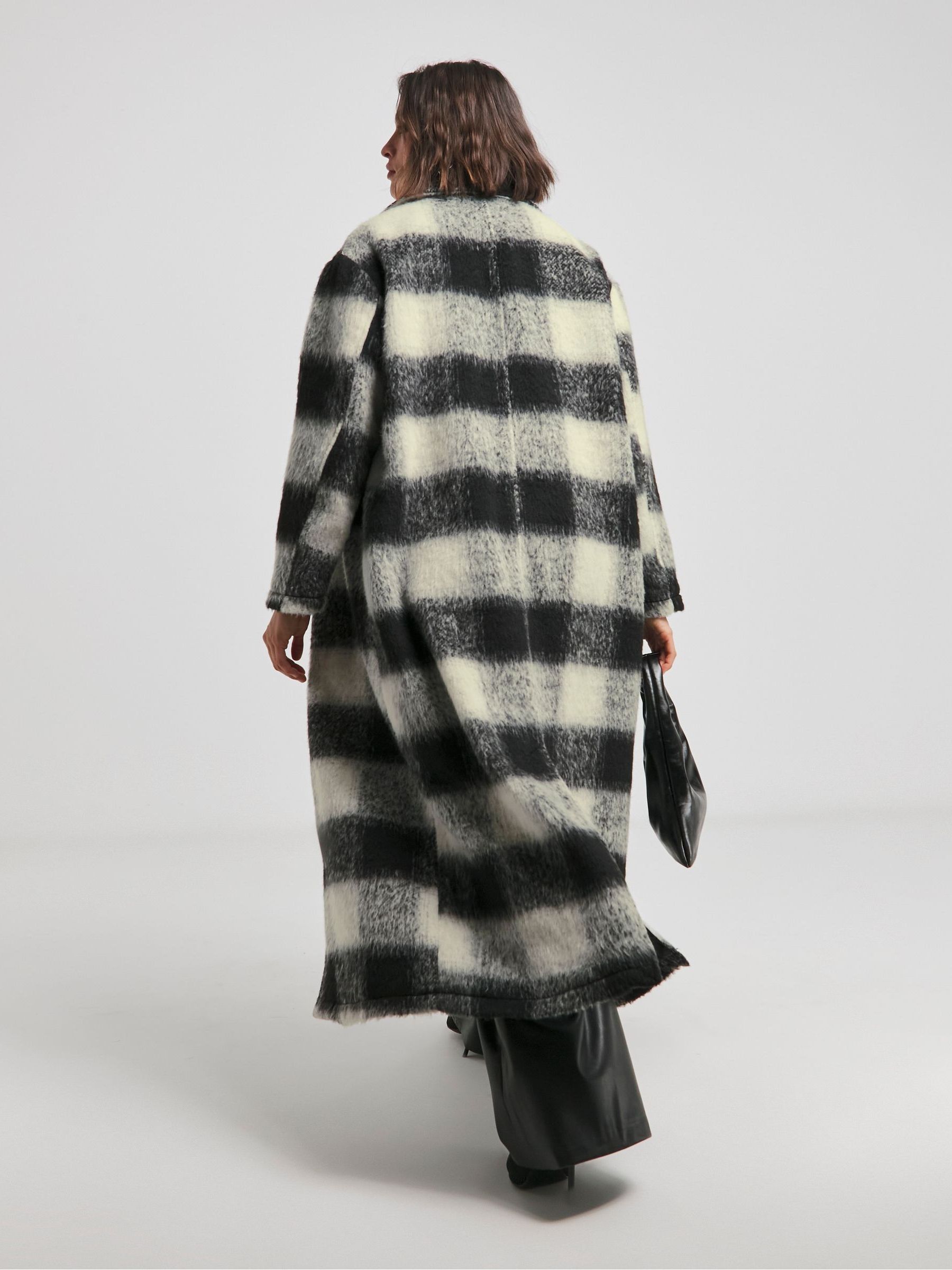 Buy Simply Be Black Brushed Mono Check Coat from the Next UK online shop
