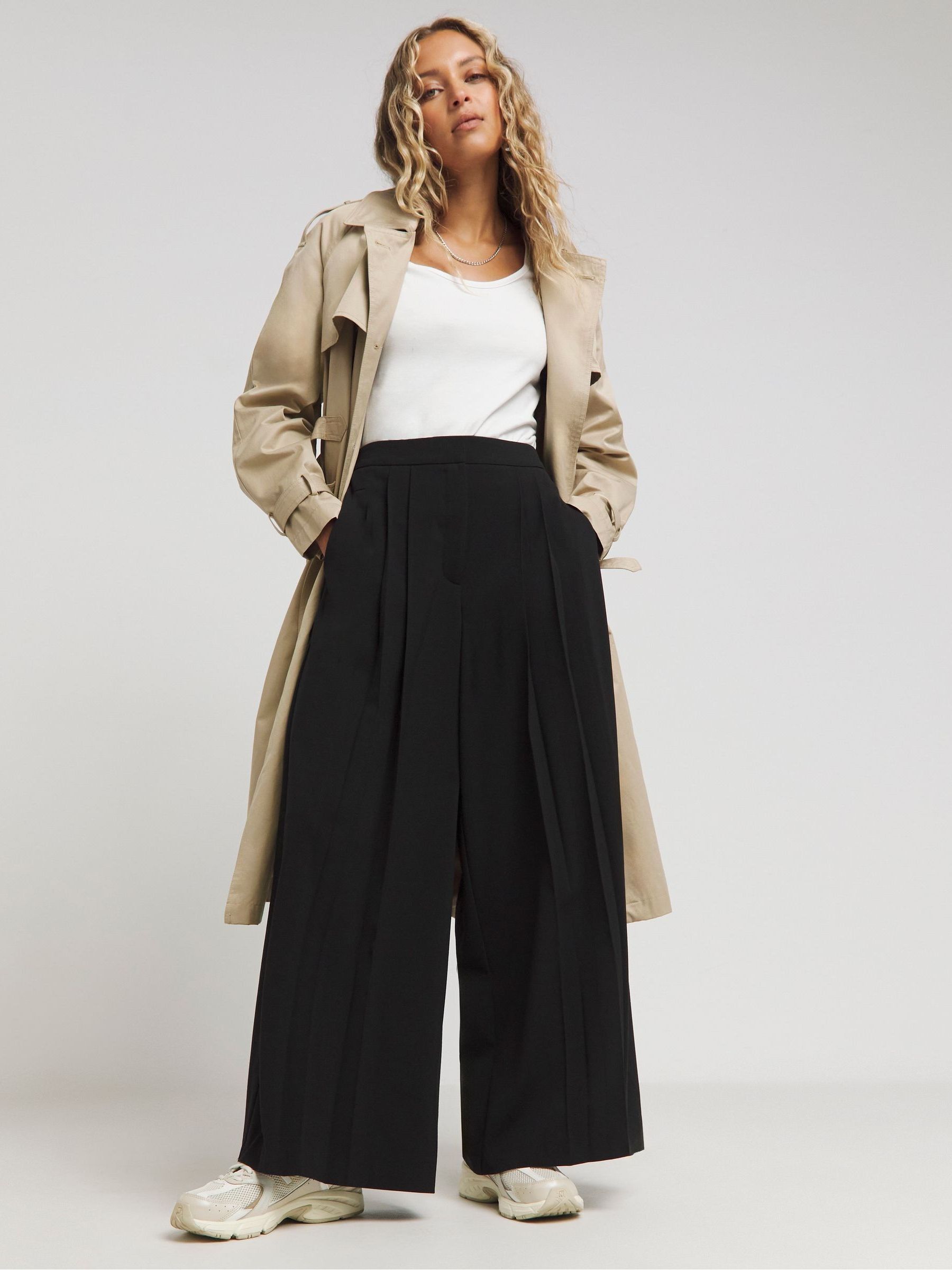 Buy Simply Be Black Magisculpt Pleated Extra Wide Leg Trousers In ...
