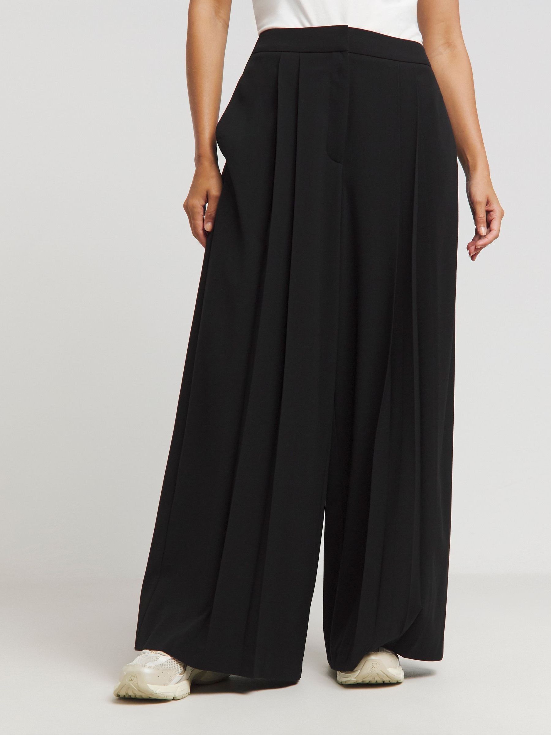 Buy Simply Be Black Magisculpt Pleated Extra Wide Leg Trousers In ...