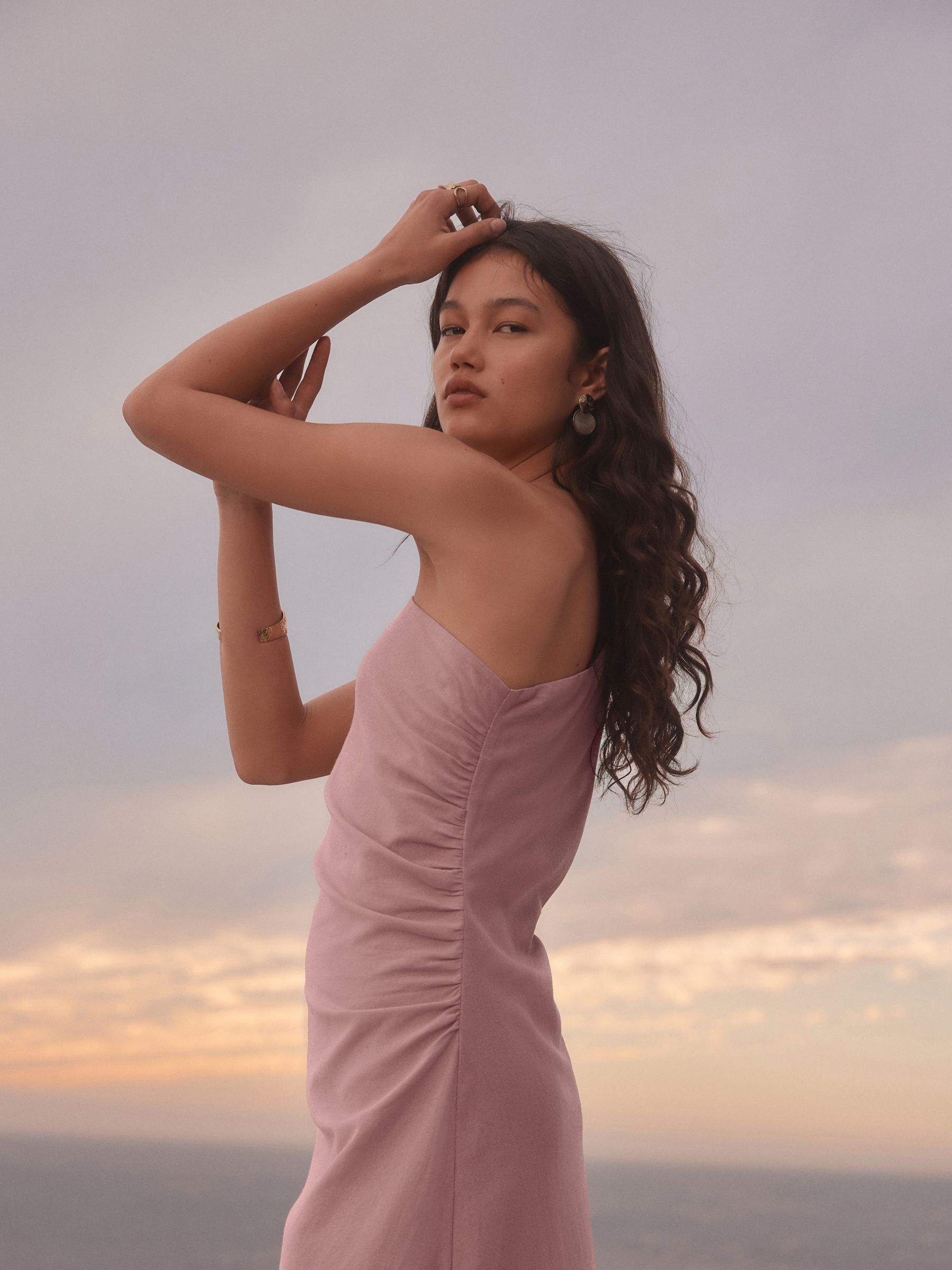 Buy Dusty Pink One Shoulder Rouched Maxi Dress With Linen from the Next ...