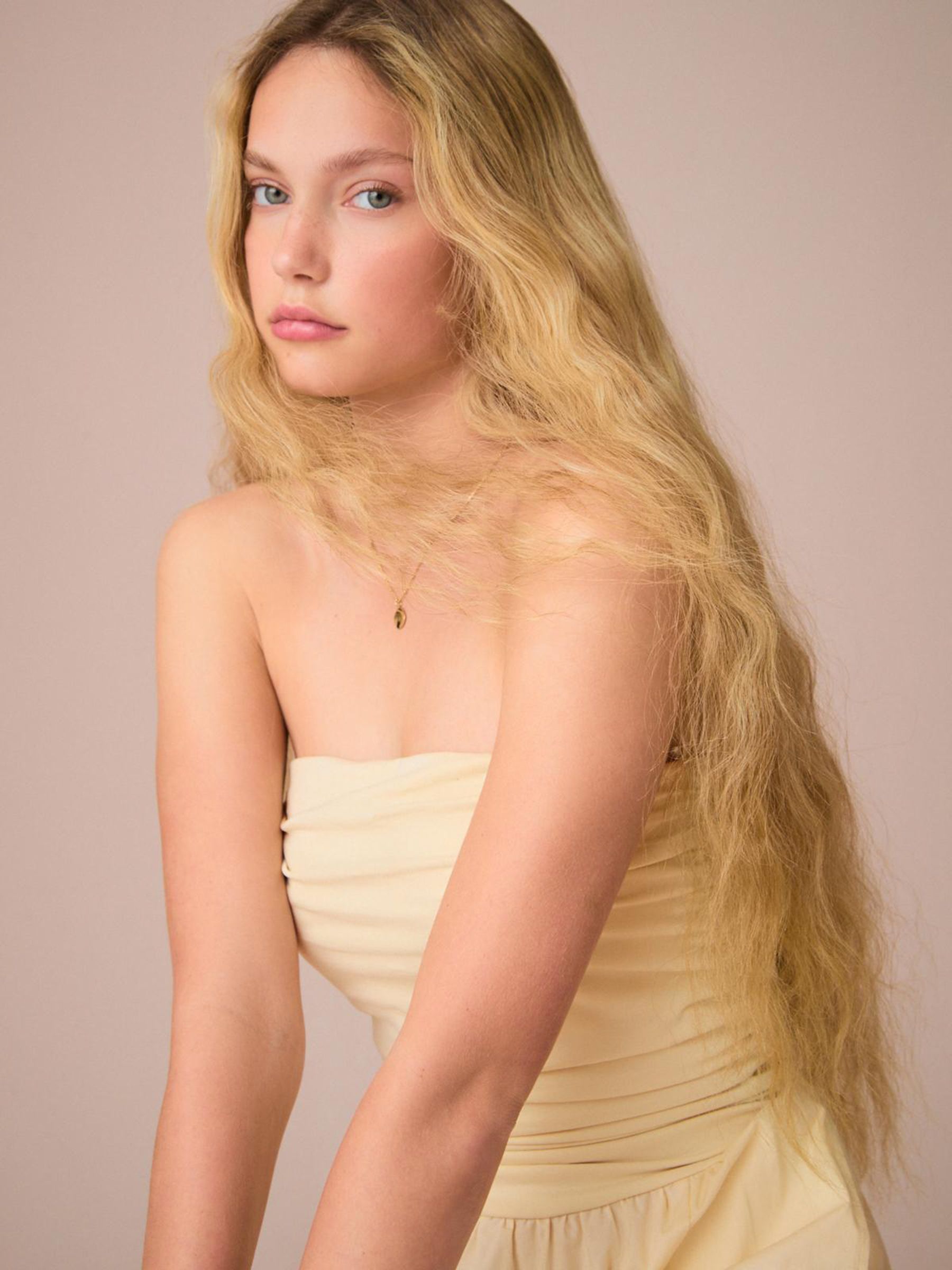 Buy Buttermilk Yellow Bandeau Jersey Woven Mix Midi Dress from the Next ...