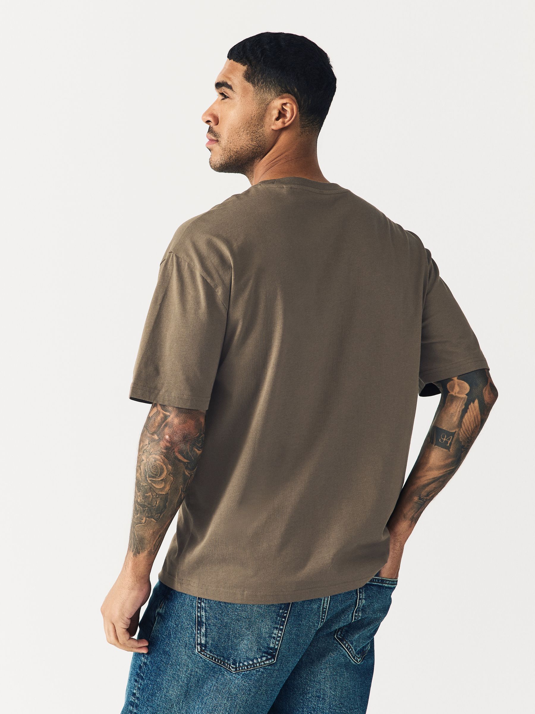 Buy Neutral Brown Relaxed Fit Essential Crew Neck Cotton T-Shirt from ...