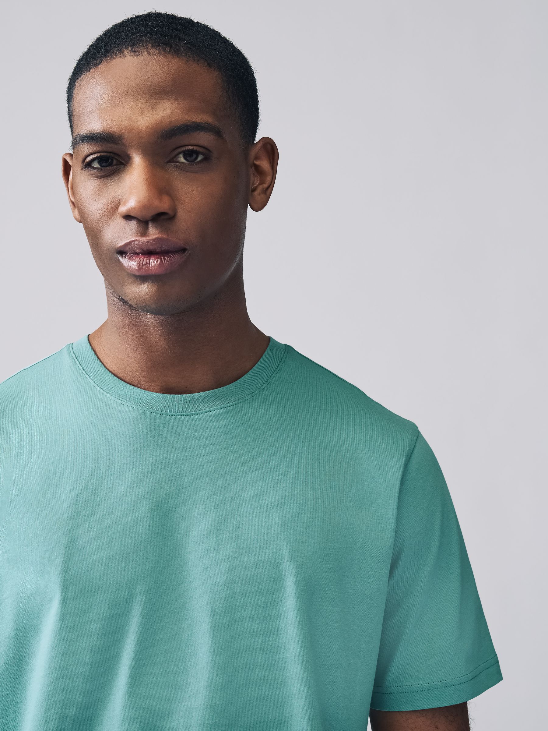 Buy Turquoise Blue Regular Fit Essential Crew Neck Cotton T-Shirt from ...